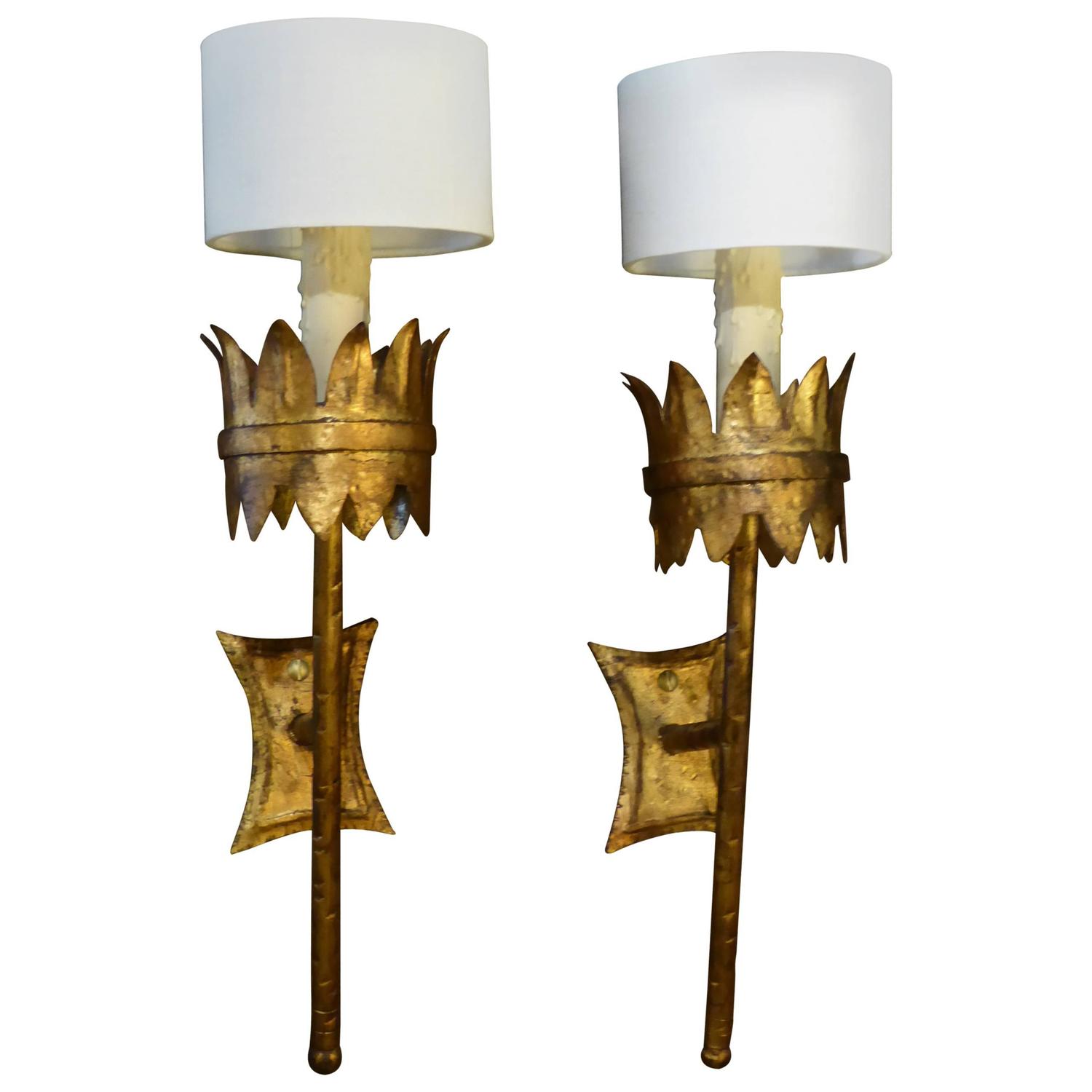 Regal Gilt Metal Gothic Torch Sconces Barcelona For Sale at 1stdibs