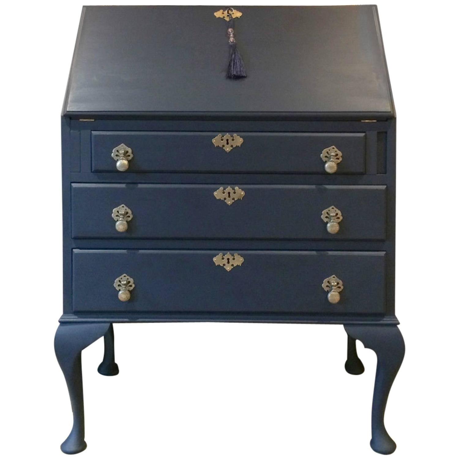 Antique Style Writing Bureau Shabby Chic Desk Writing Table Blue French