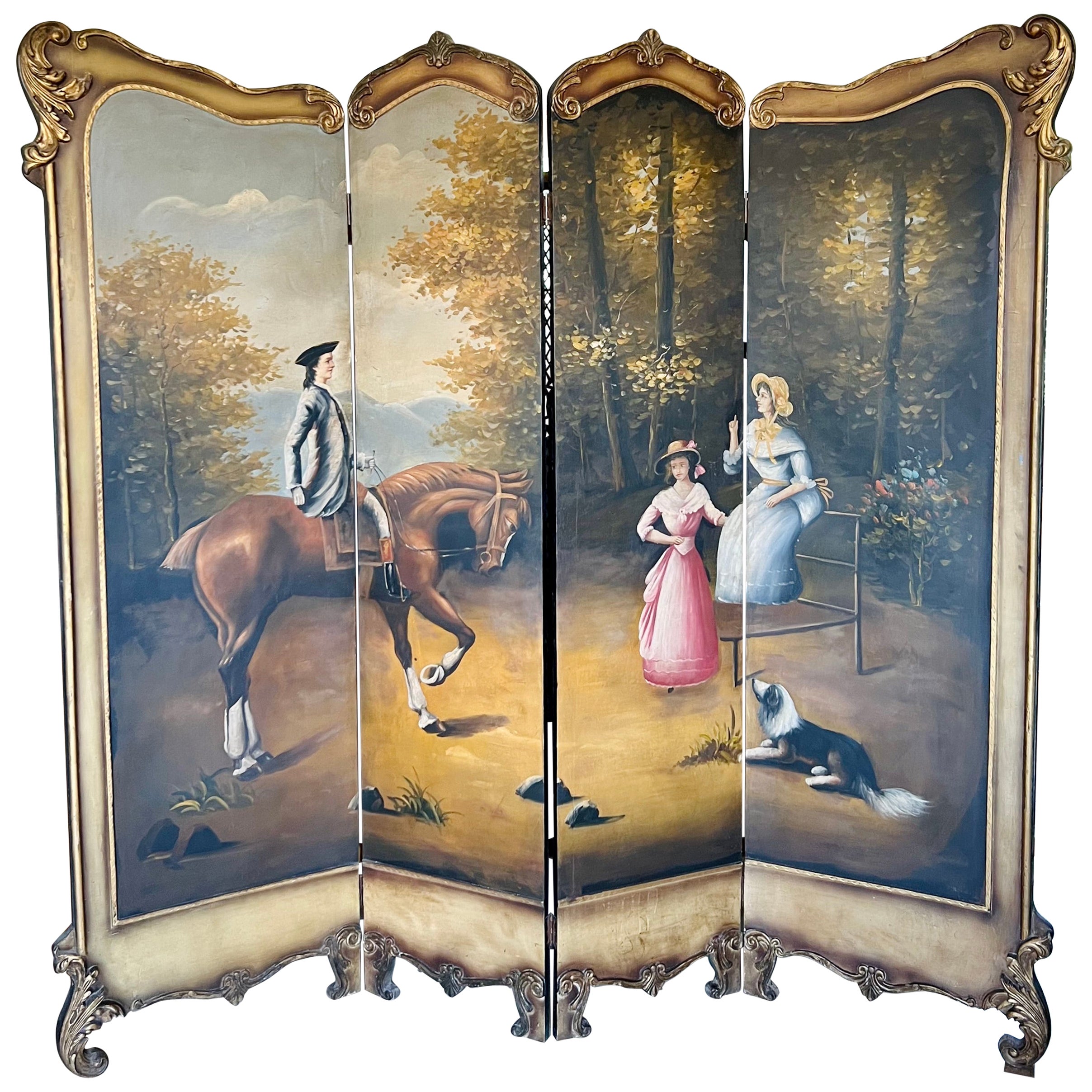 Vintage French Rococo Hand Painted Four-Panel Dressing Screen For Sale ...