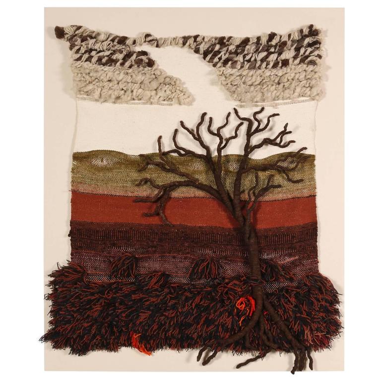 Fiber Art Wall Sculpture Weaving, Tree in the Field at 1stDibs