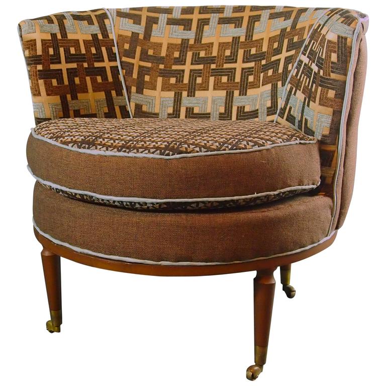 Mid Century Barrel Chair in Brown and Blue--3 in stock For Sale at 1stdibs
