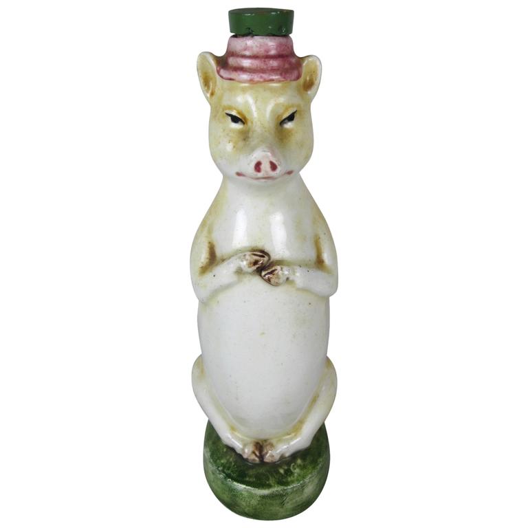 Antique French Majolica Figural Pig Bottle at 1stDibs