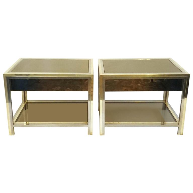 Pair of Mirrored Side Tables in Brass and Chrome at 1stDibs