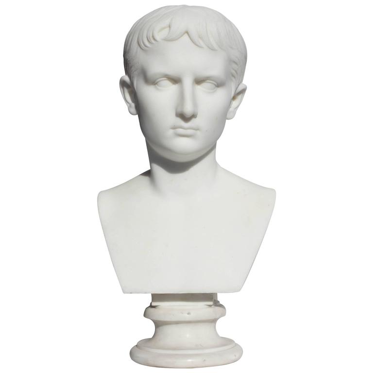Young Augustus Caesar Carrara Marble Bust, Lifesize at 1stDibs