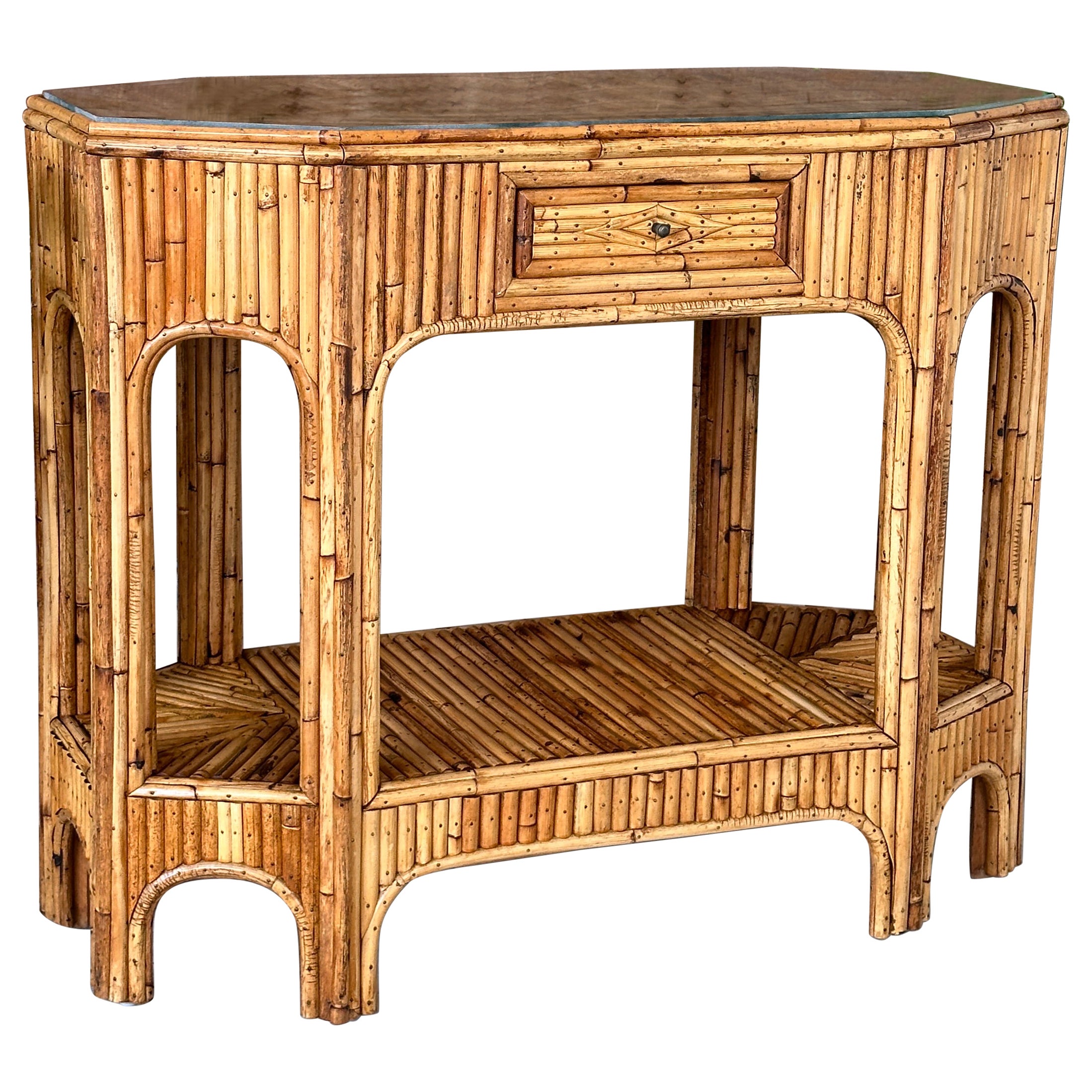 Mid-20th Century Restored and Refinished Split Rattan Floating Console ...
