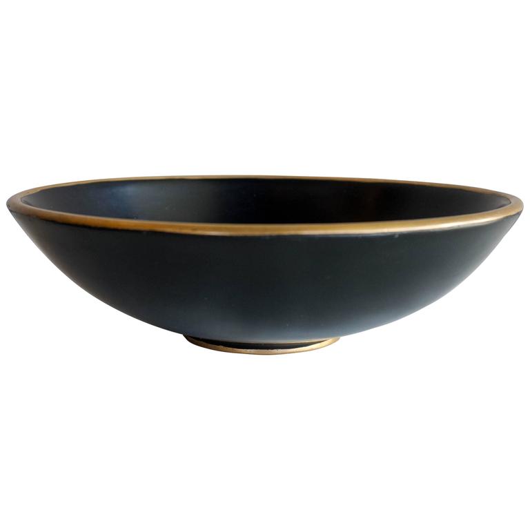 Black Lacquer Song Bowl with Gold-Plated Rim, Contemporary at 1stDibs