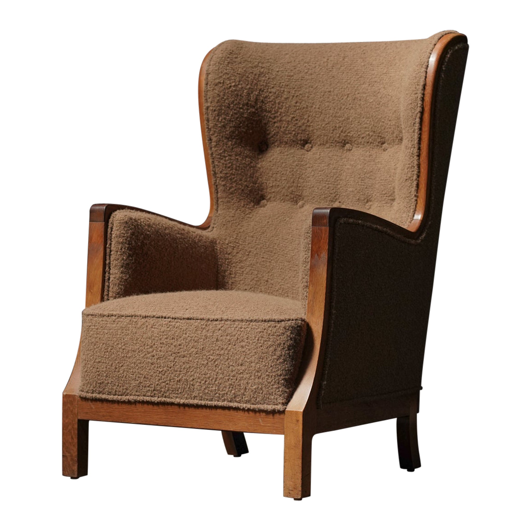 Boucle Winged Lounge Chair For Sale at 1stDibs