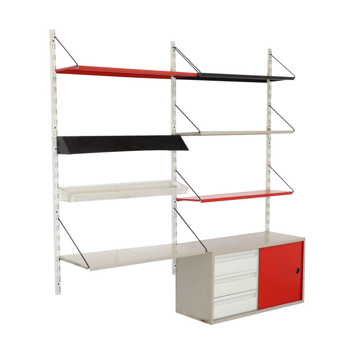 Mid-Century Pilastro Double Wide Section Wall Shelf Unit with Desk and ...