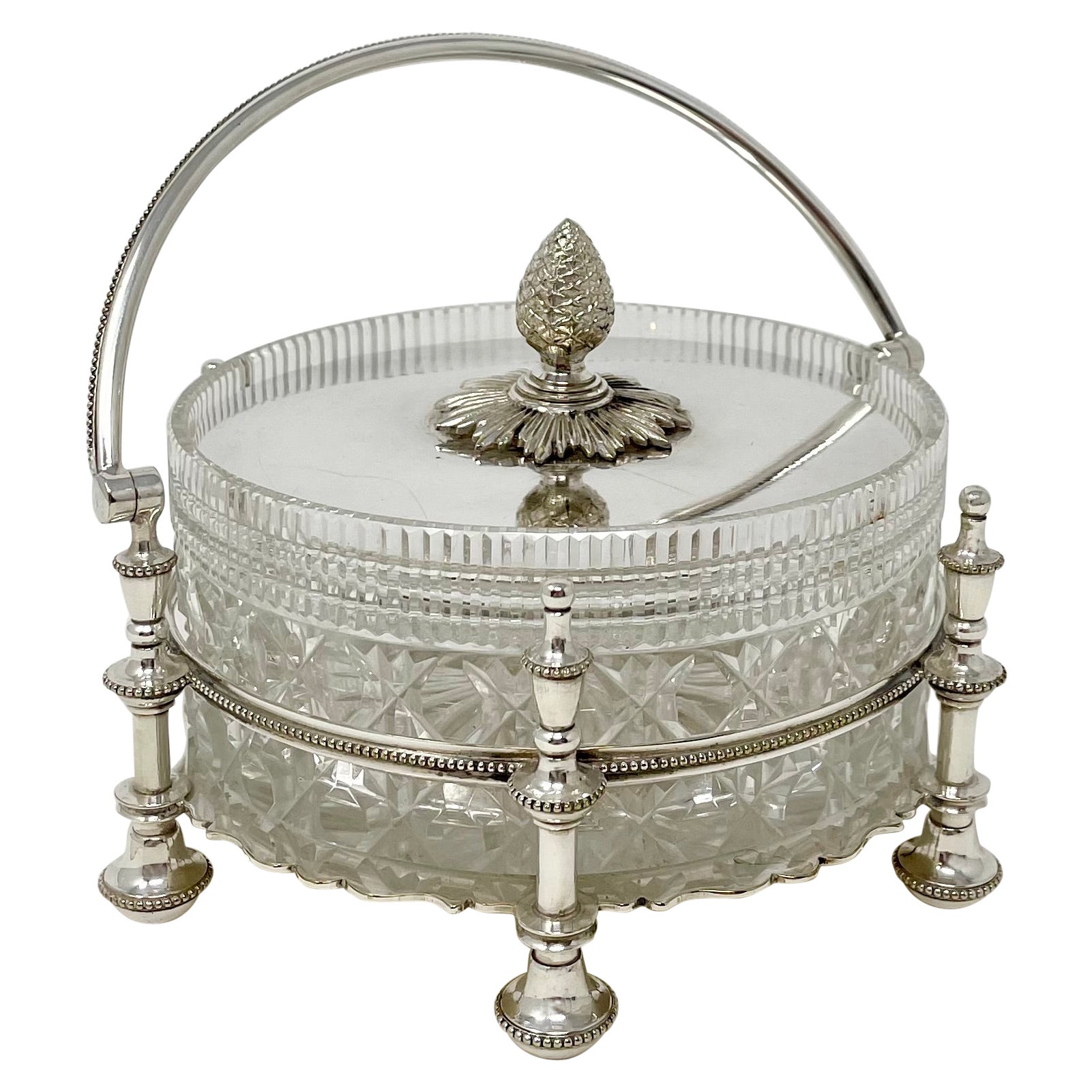 Antique English Sheffield Silver-Plate and Cut Crystal Jam or Butter ...