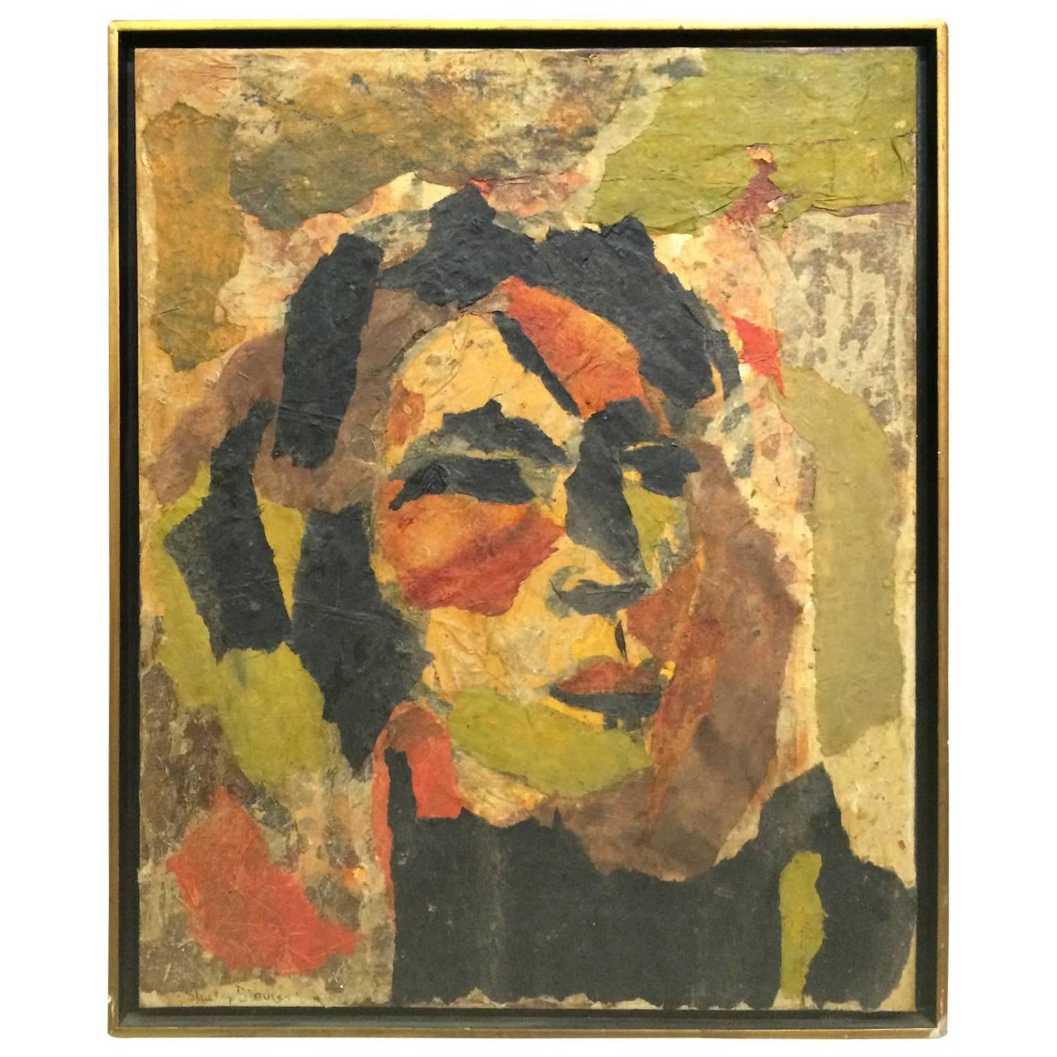 Expressionist Collage Portrait by Shirley Bleviss at 1stdibs