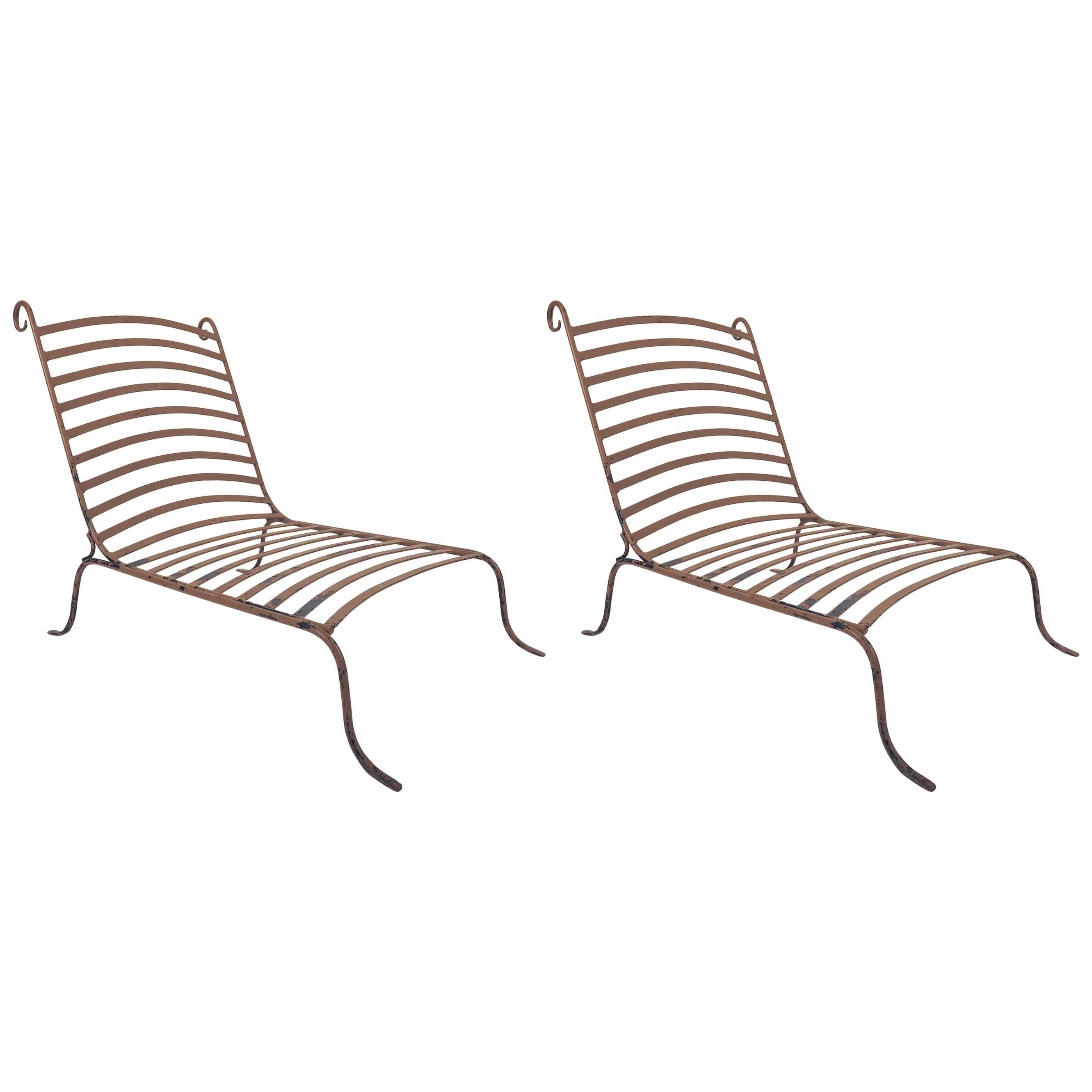 Two Pairs of Chic Mid-Century Wrought Iron Low Lounge Chairs at 1stDibs
