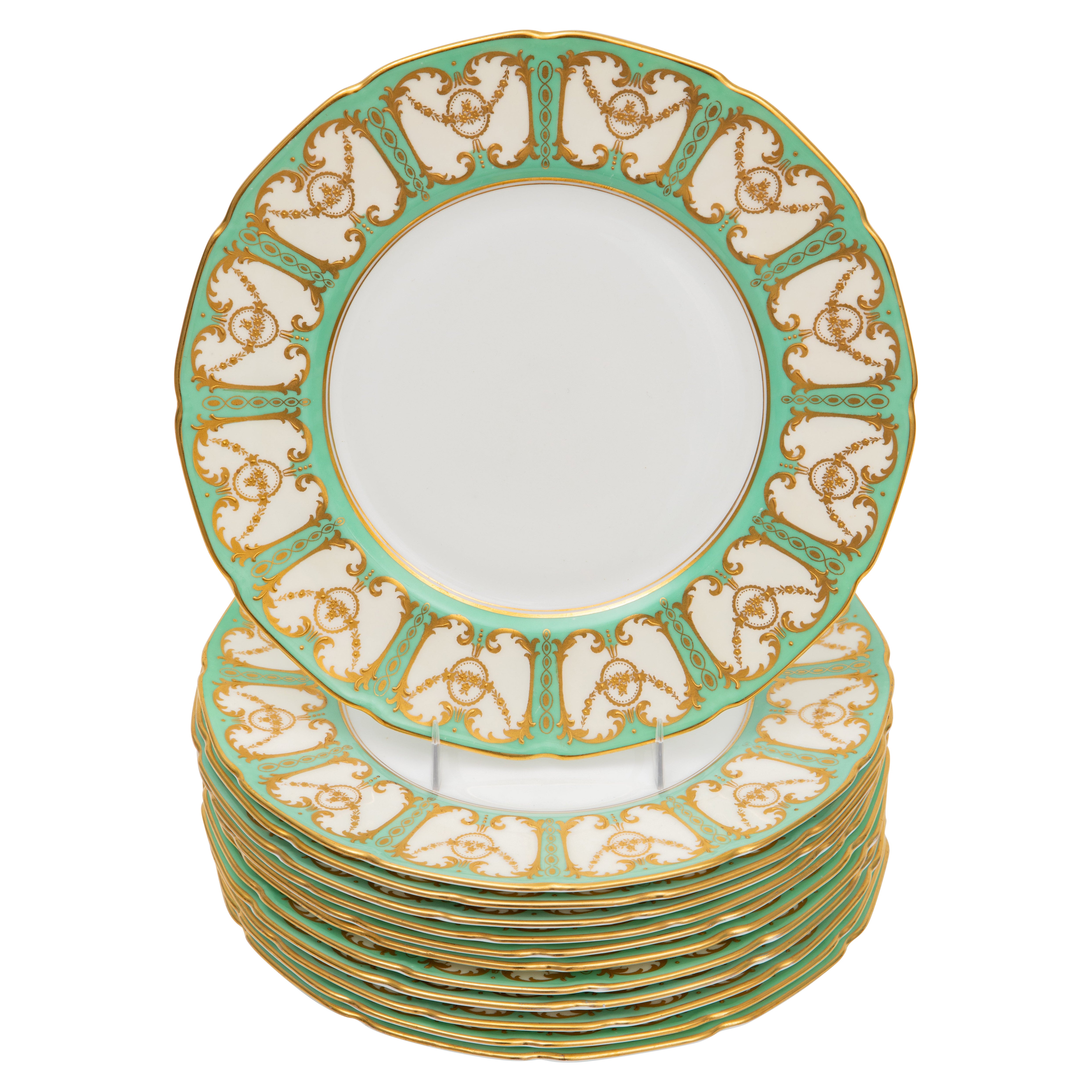 Set of 12 Dinner Plates, Royal Worcester England All Over Gold ...