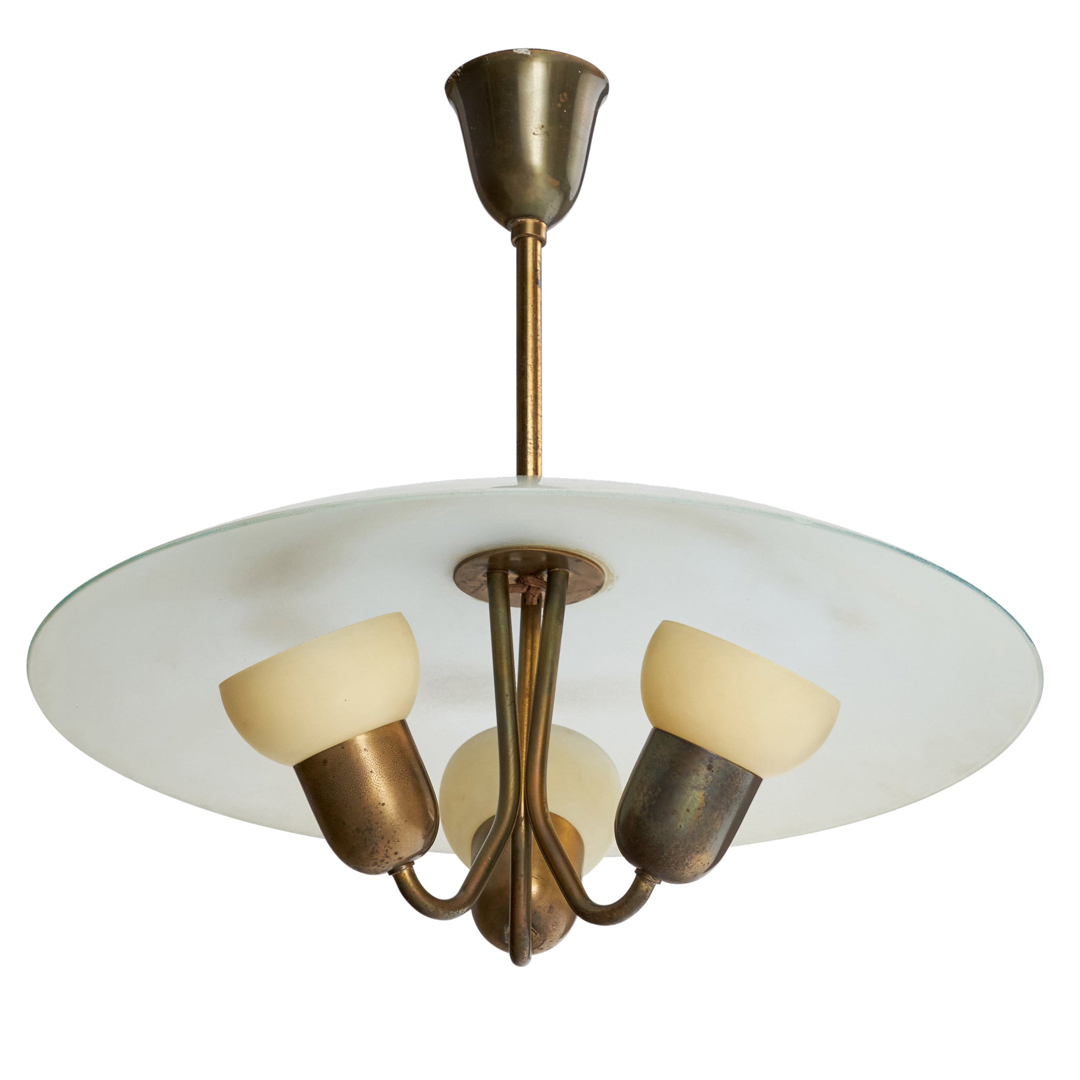 Ernst Voss, Chandelier, Brass, Glass, Denmark, 1940s For Sale at 1stDibs