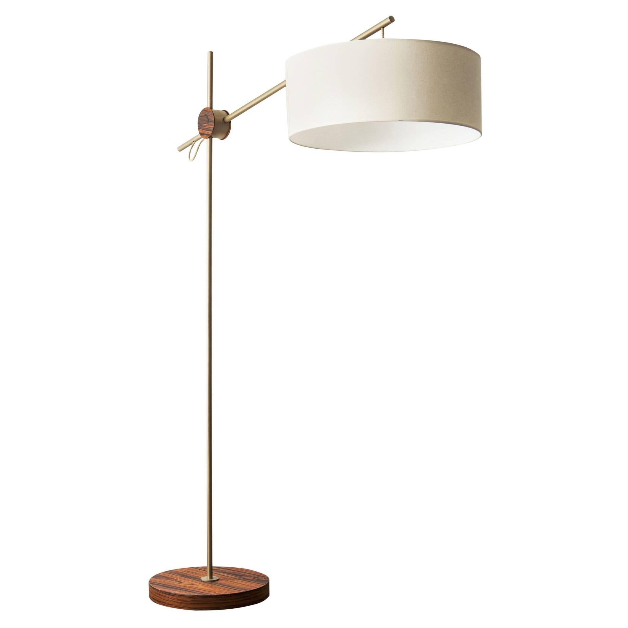 "Rotula" Minimalist Style Floor Lamp in steel color ligh gold and wood ...