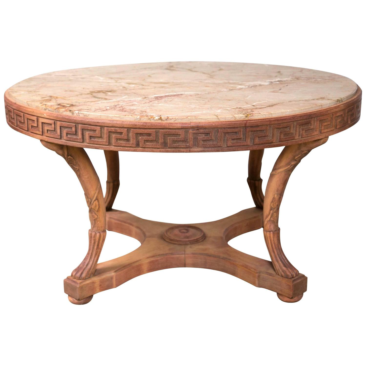 Greek Key Apron and Marble-Top Grosfeld House Coffee Table at 1stdibs