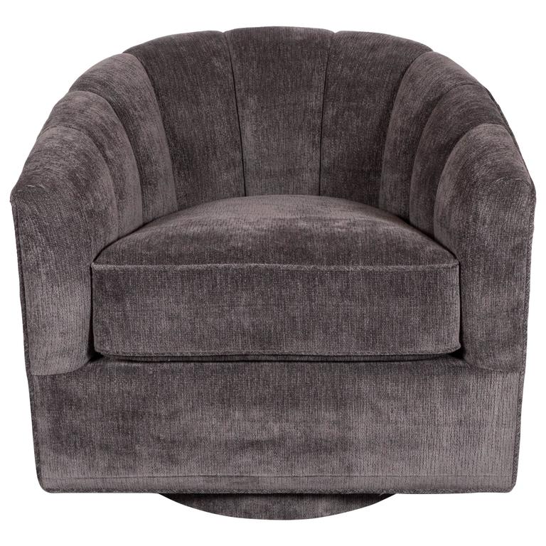 Mid-Century Channel-Back Milo Baughman Swivel Chair in Smoked Amethyst ...
