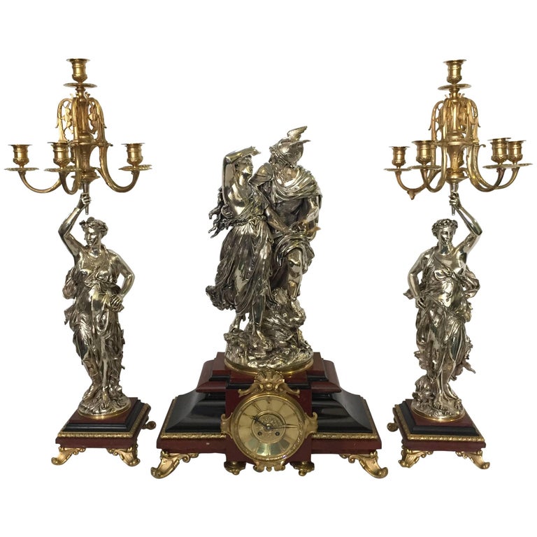 19th Century Clock Garniture by L. Gregoire For Sale at 1stDibs