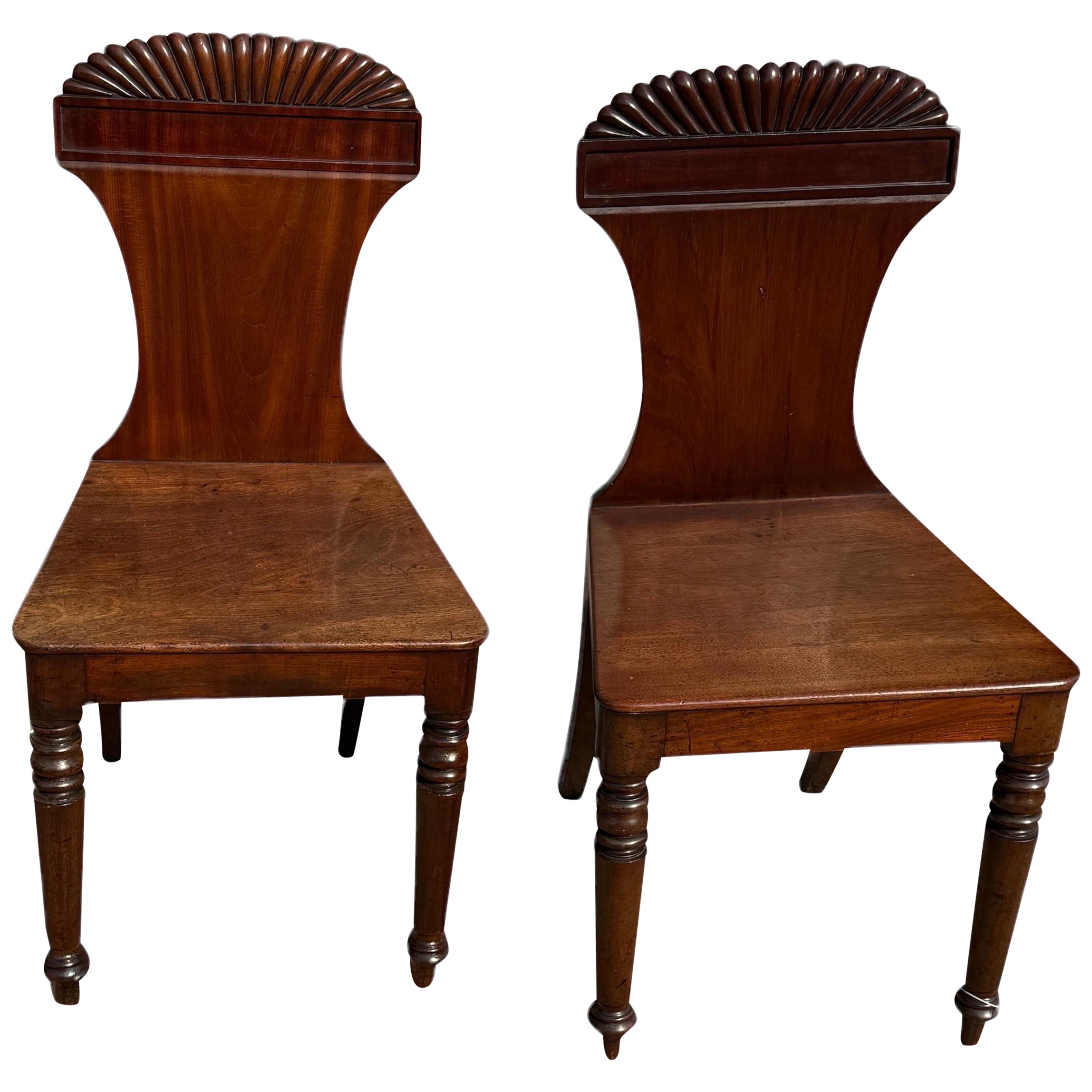 Outstanding Quality Pair of Antique Regency Carved Mahogany Hall Chairs ...