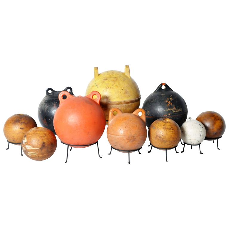 Set of Ten Colorful Vintage Fishing Buoys at 1stDibs