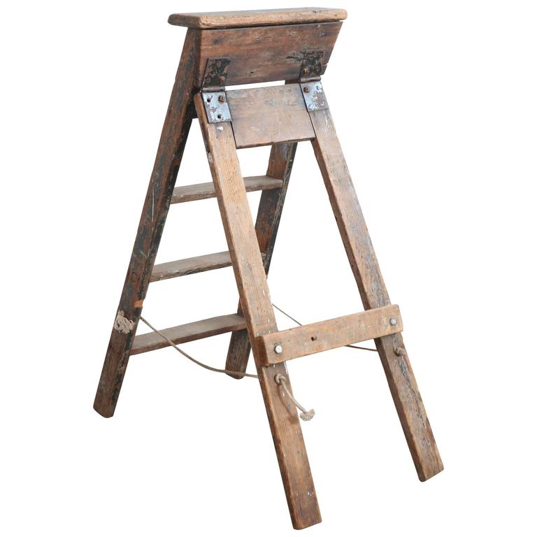 Rustic Five-Step Wooden Ladder at 1stDibs