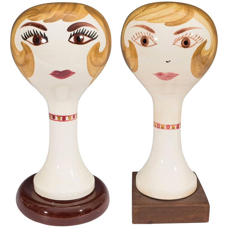 Pair of Stangl Ceramic Hat and Wig Stands at 1stDibs | stangl wig stand