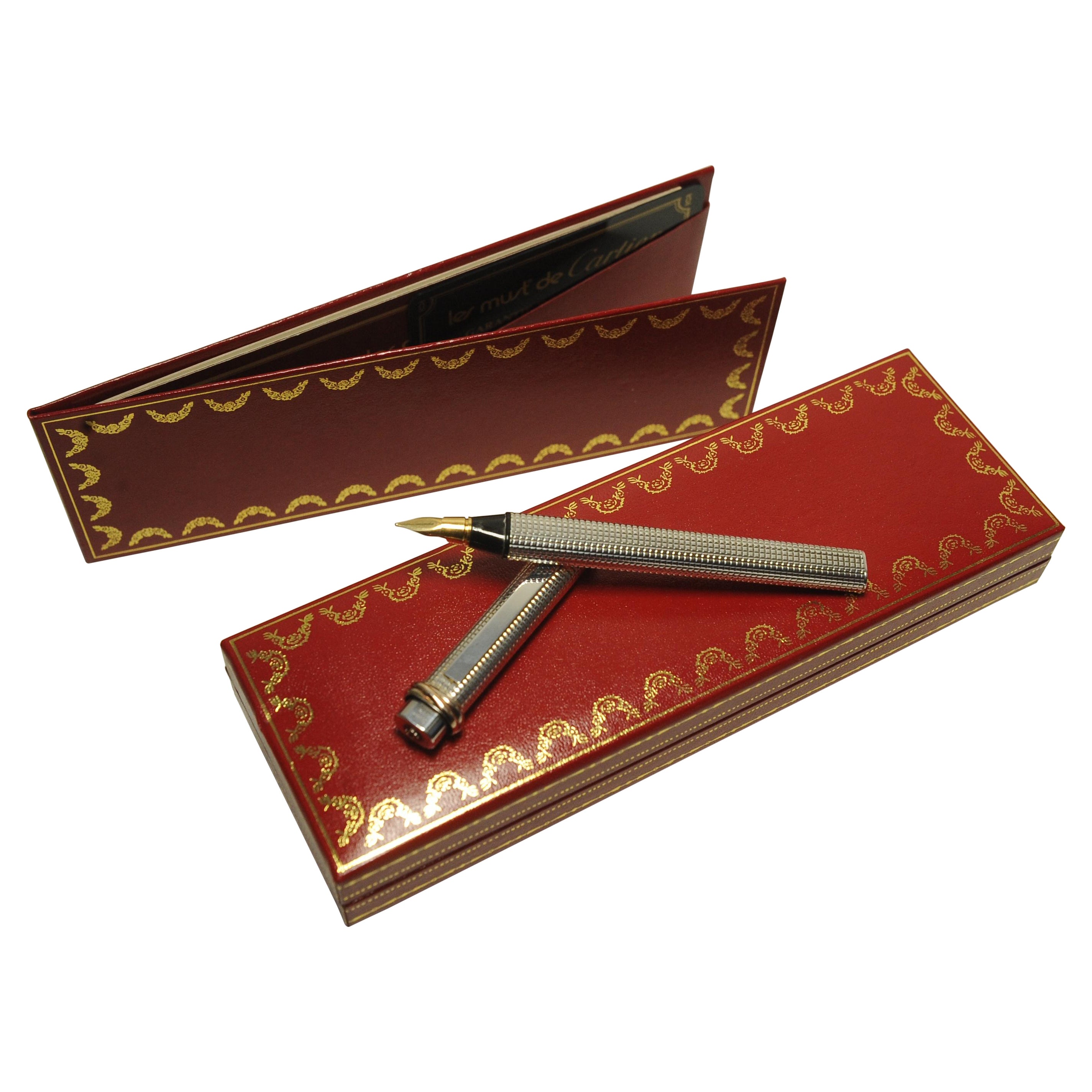 Vintage Cartier Silver Plated Vendome Crosshatch Cisele Fountain Pen at ...