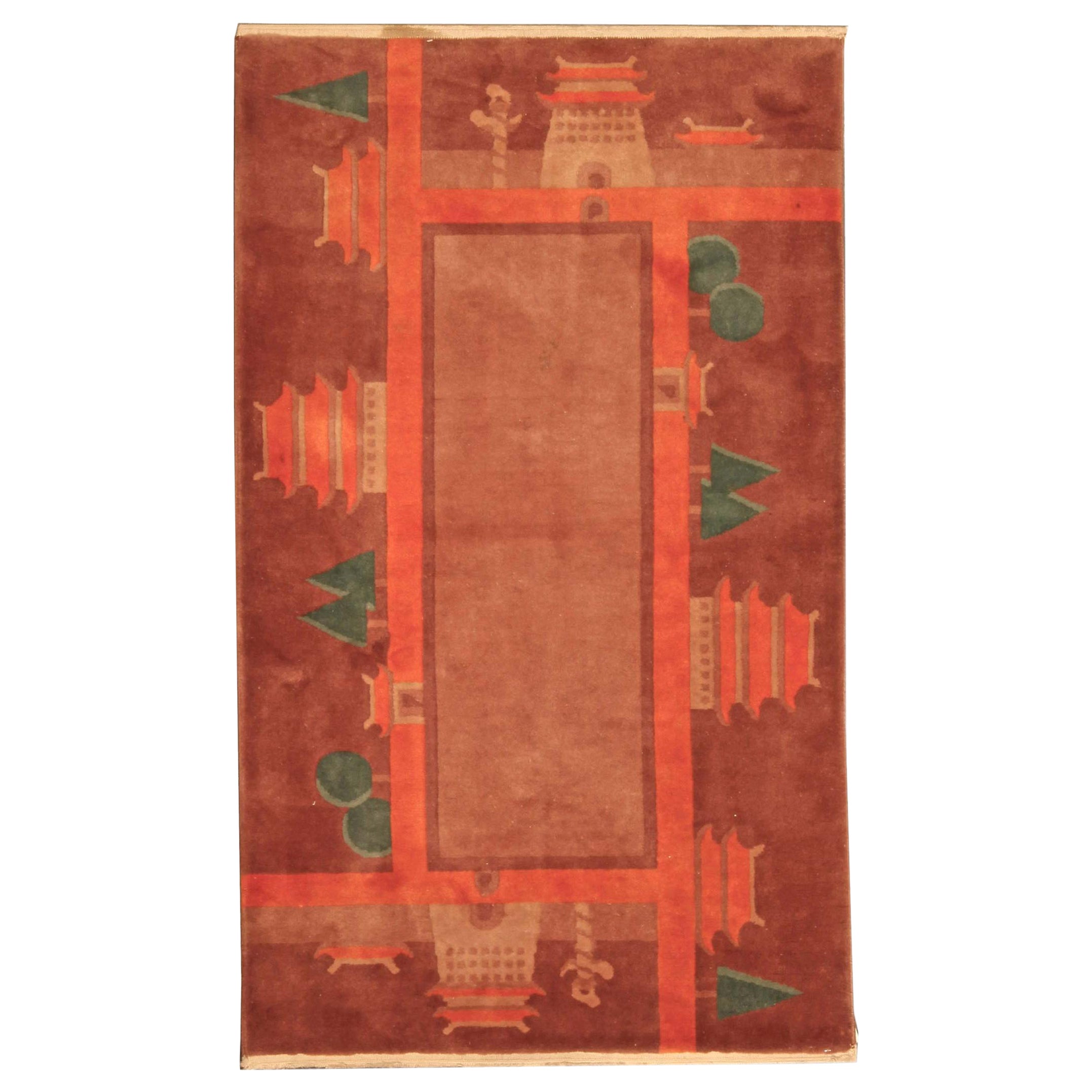Doris Leslie Blau Vintage Chinese Art Deco Red and Green Rug For Sale ...