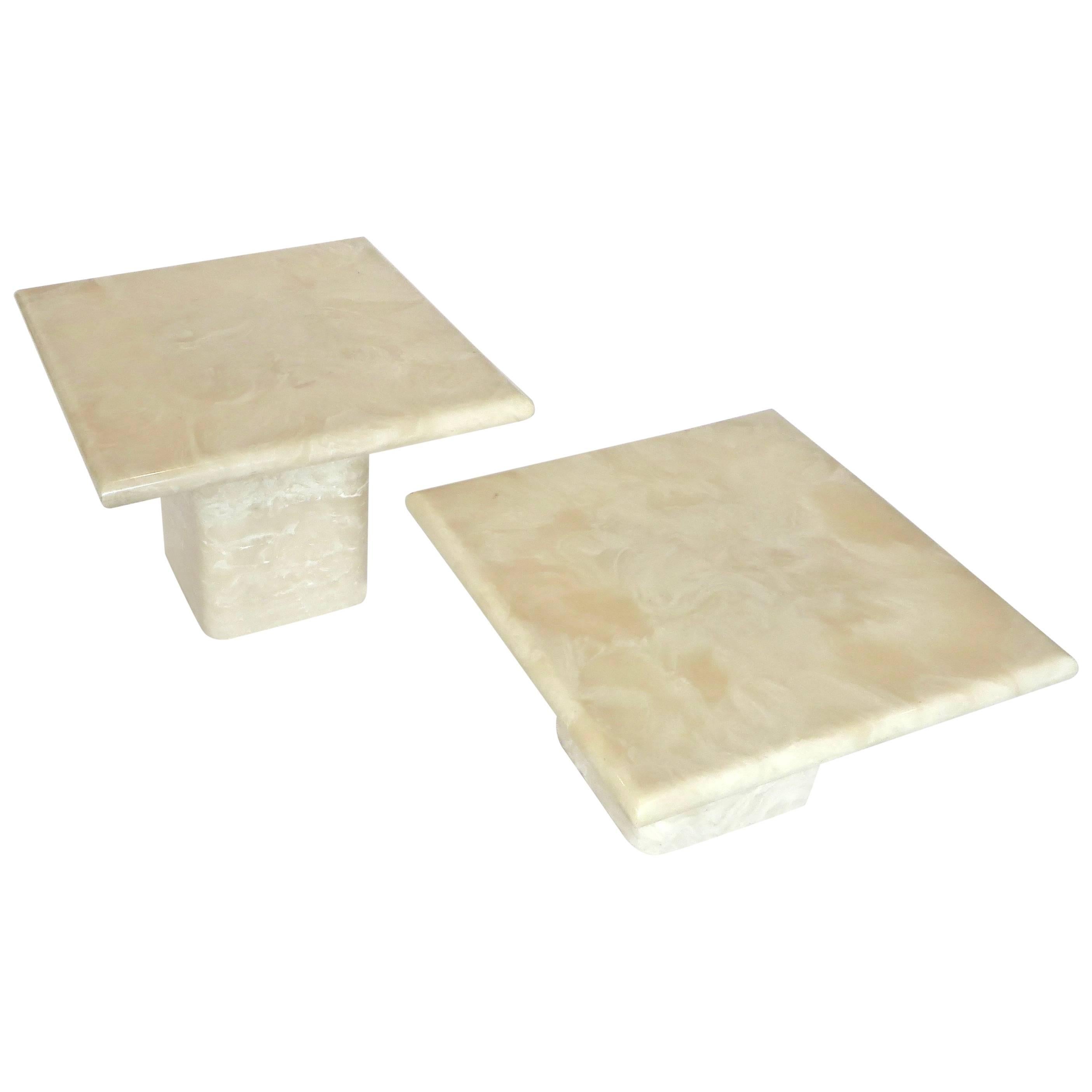 Pair of Cream Ivory Cultured Marble Low Side or Coffee Tables at ...