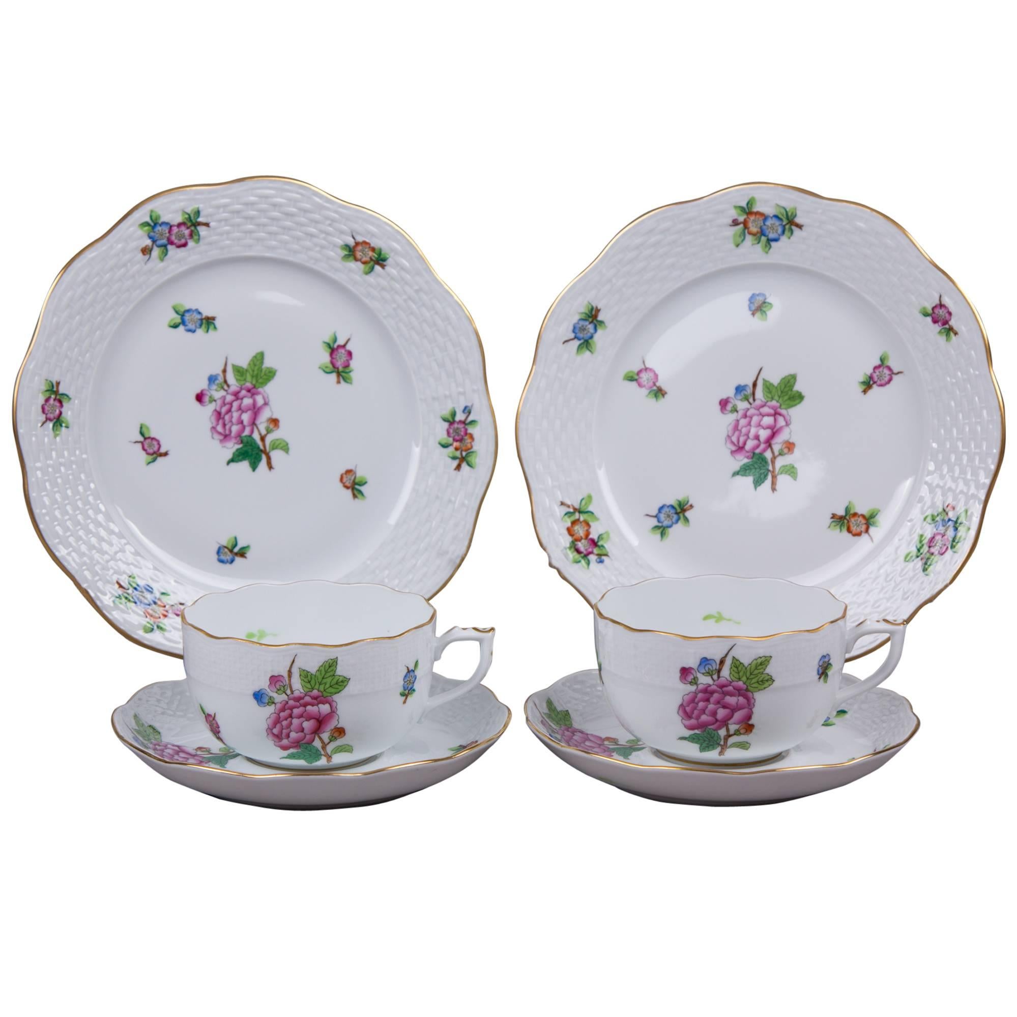 Herend Eton Breakfast Set for Two Teacups with Dessert Plates at 1stDibs