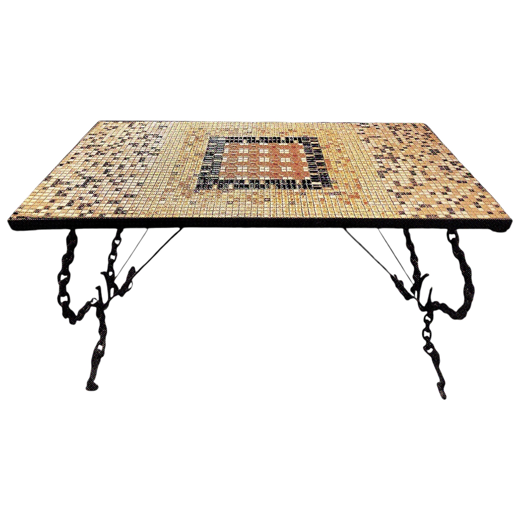 Antique Mosaics Sotted Chain Horseshoe Coffee Table For Sale at 1stDibs