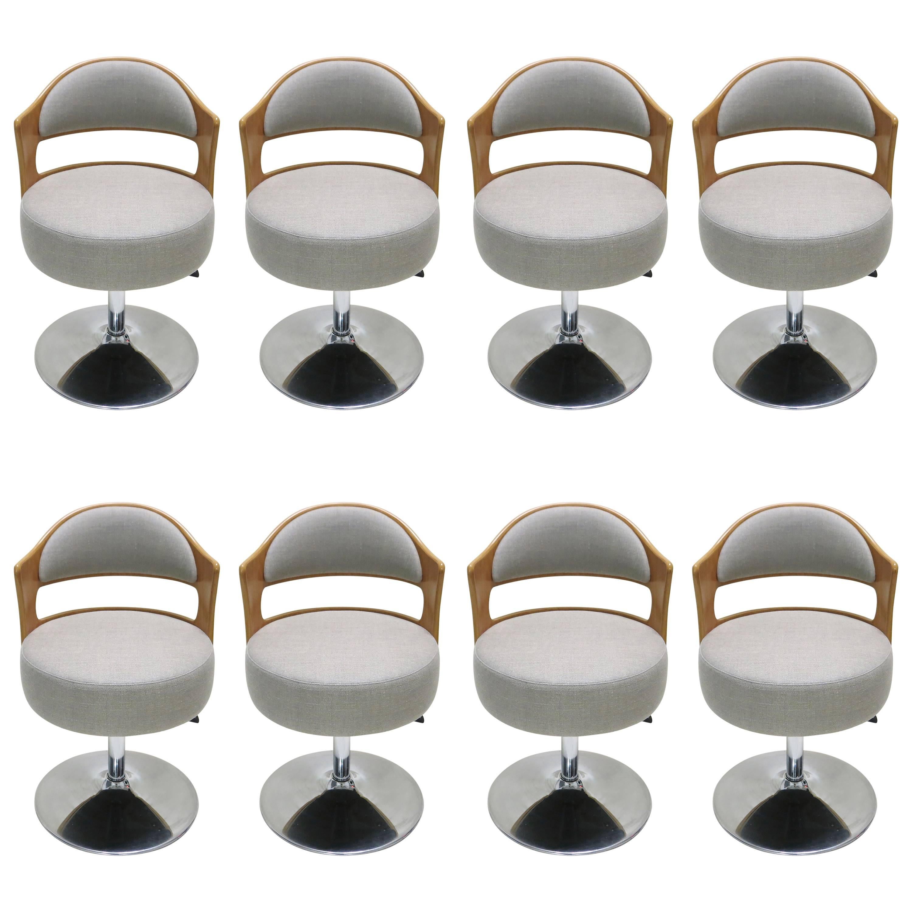 Set of Eight Adjustable Swivel Chairs, Dining or Bar, circa 1980, Made ...