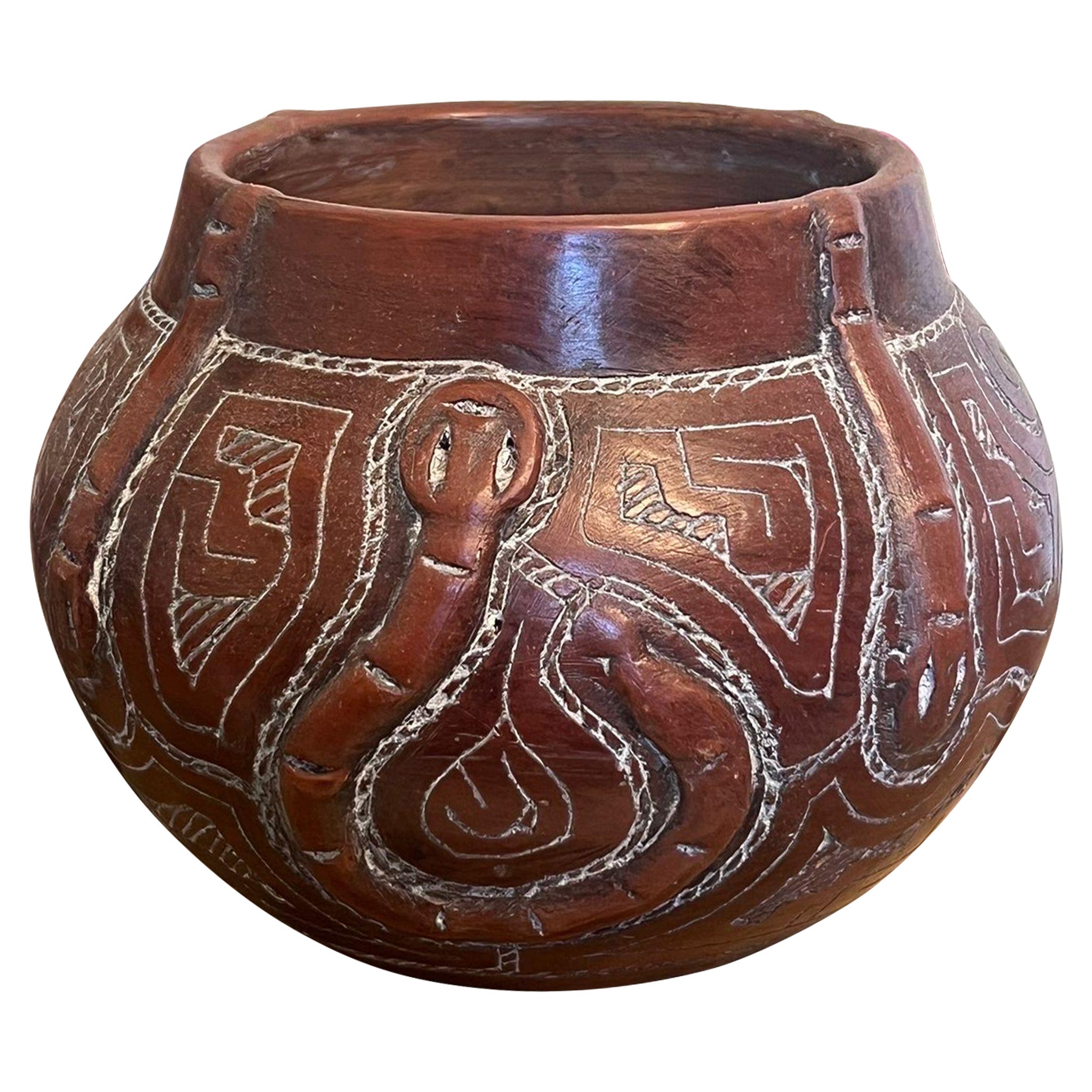 Vintage Brazilian Amazonian handmade etched pottery Vase For Sale at ...