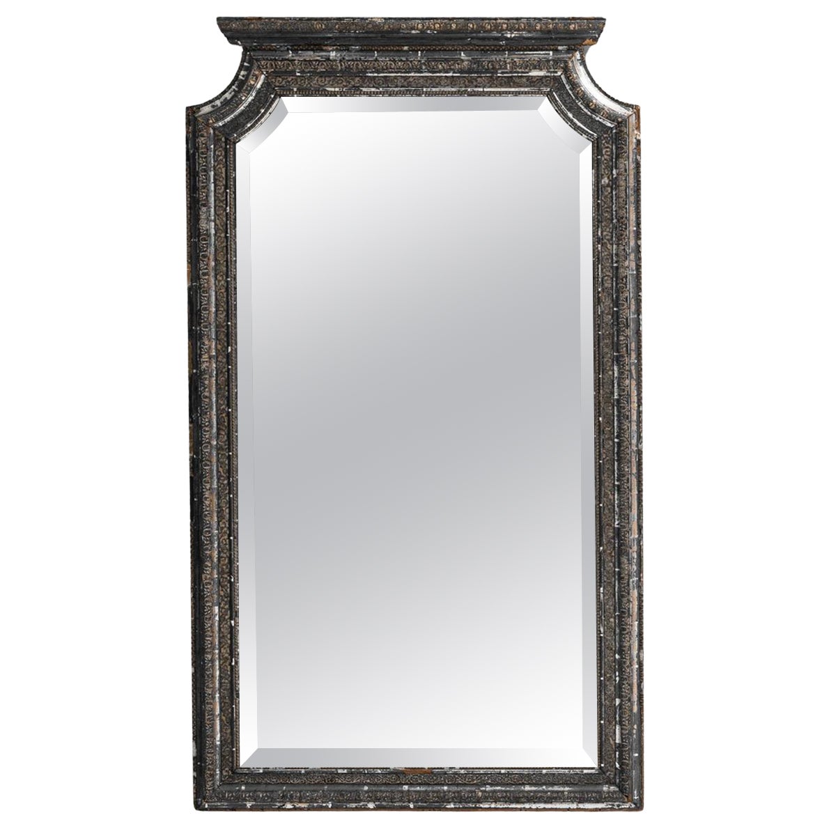 1880s French Wood White Patinated Mirror For Sale at 1stDibs