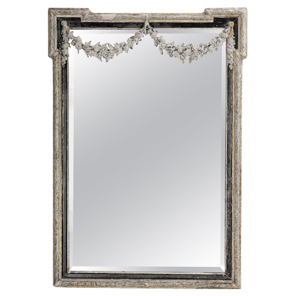 1880s French Wood White Patinated Mirror For Sale at 1stDibs