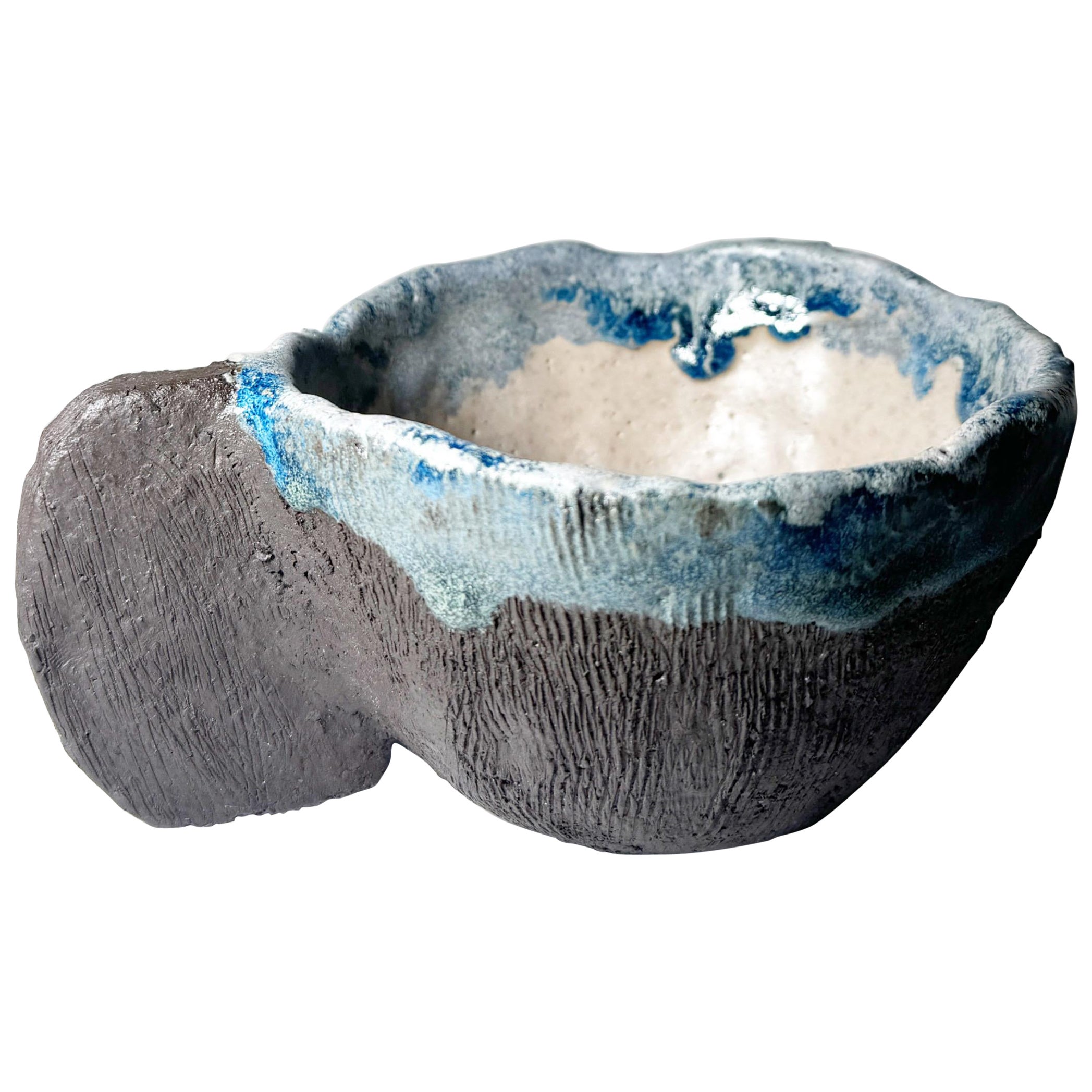 Handcrafted Textured Ceramic Mug sculpture with Organic Blue Glaze For ...
