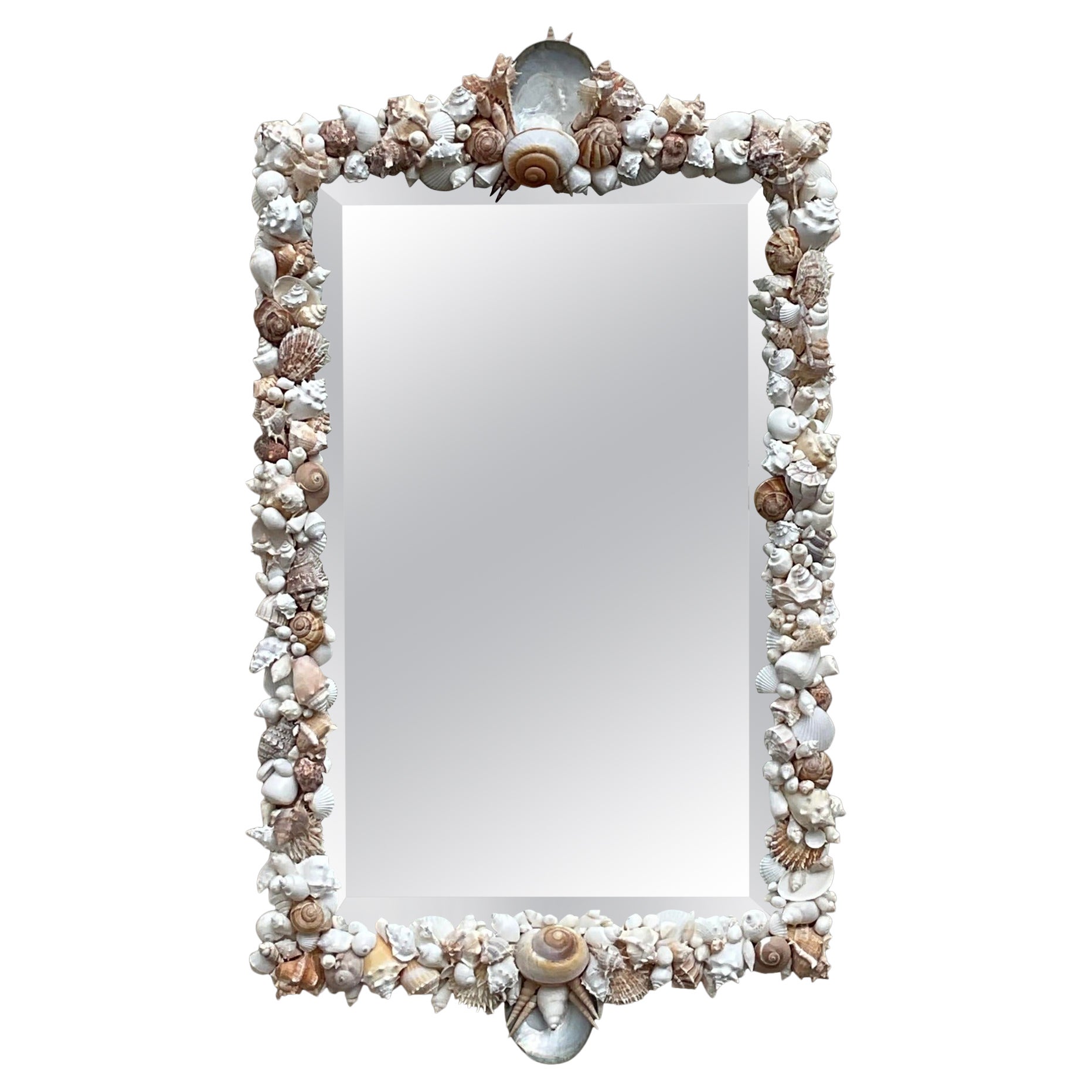 Vintage Coastal Shell Encrusted Beveled Mirror For Sale at 1stDibs