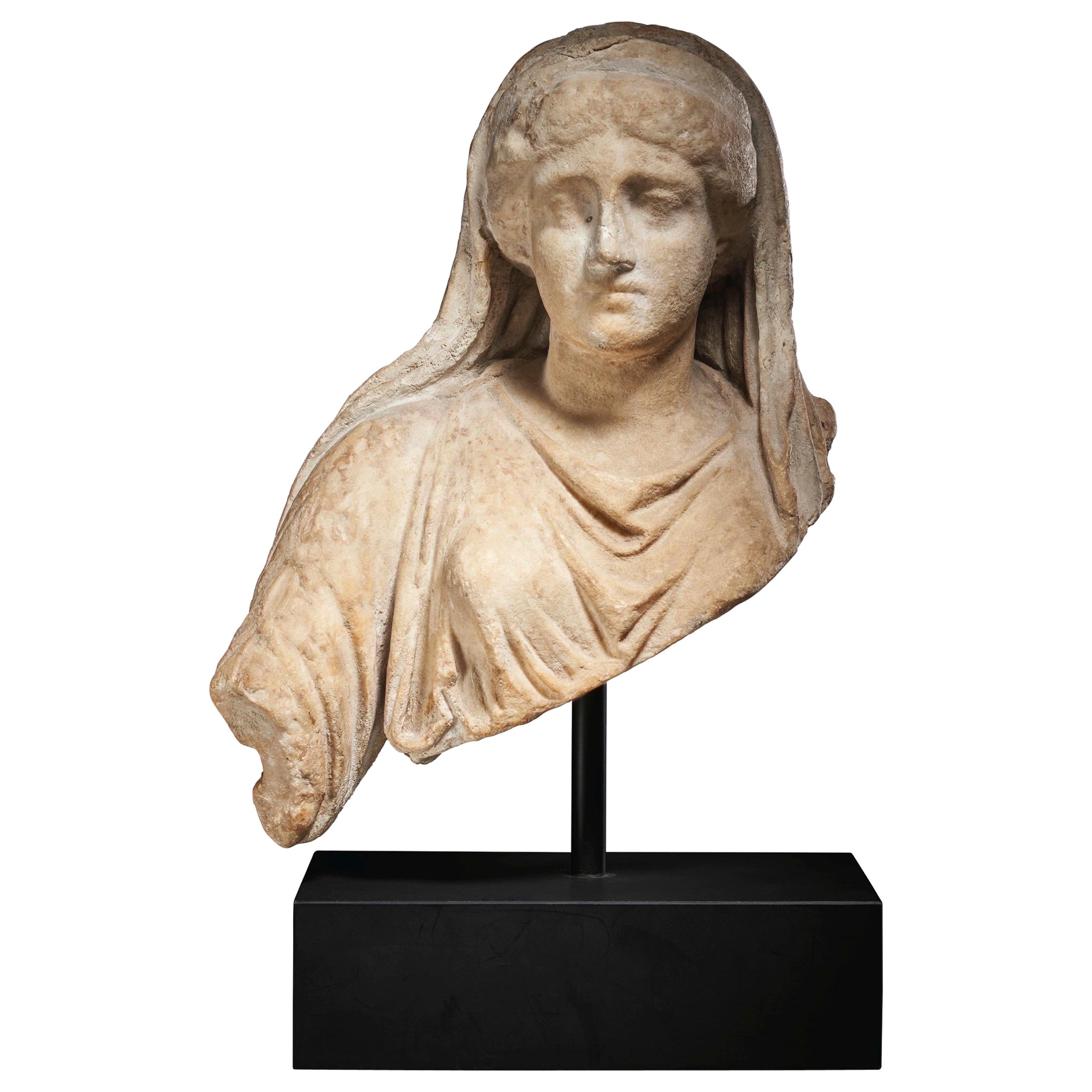 Roman style solid marble female bust For Sale at 1stDibs