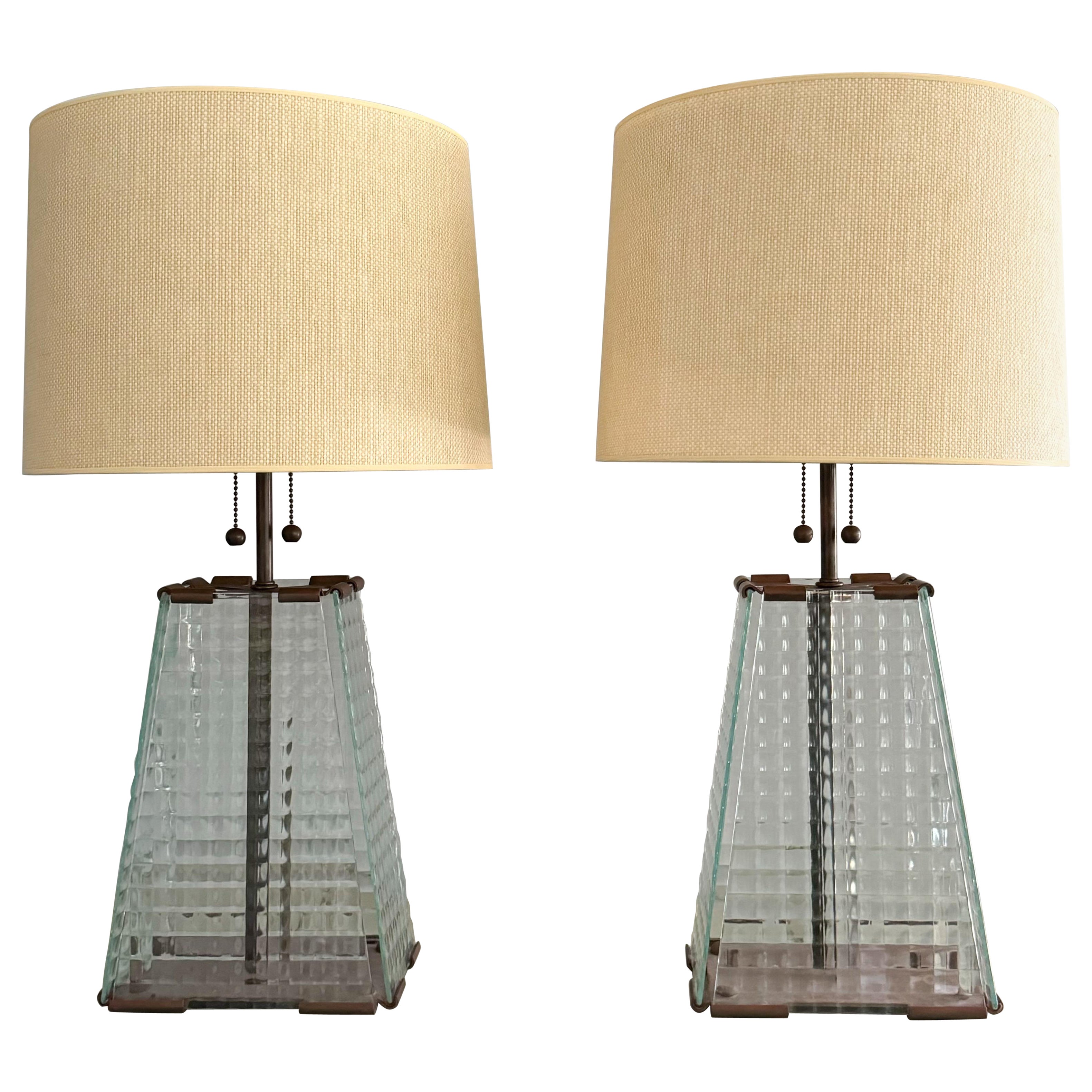 Pair Of Robert Altman Textured Glass Lamps at 1stDibs