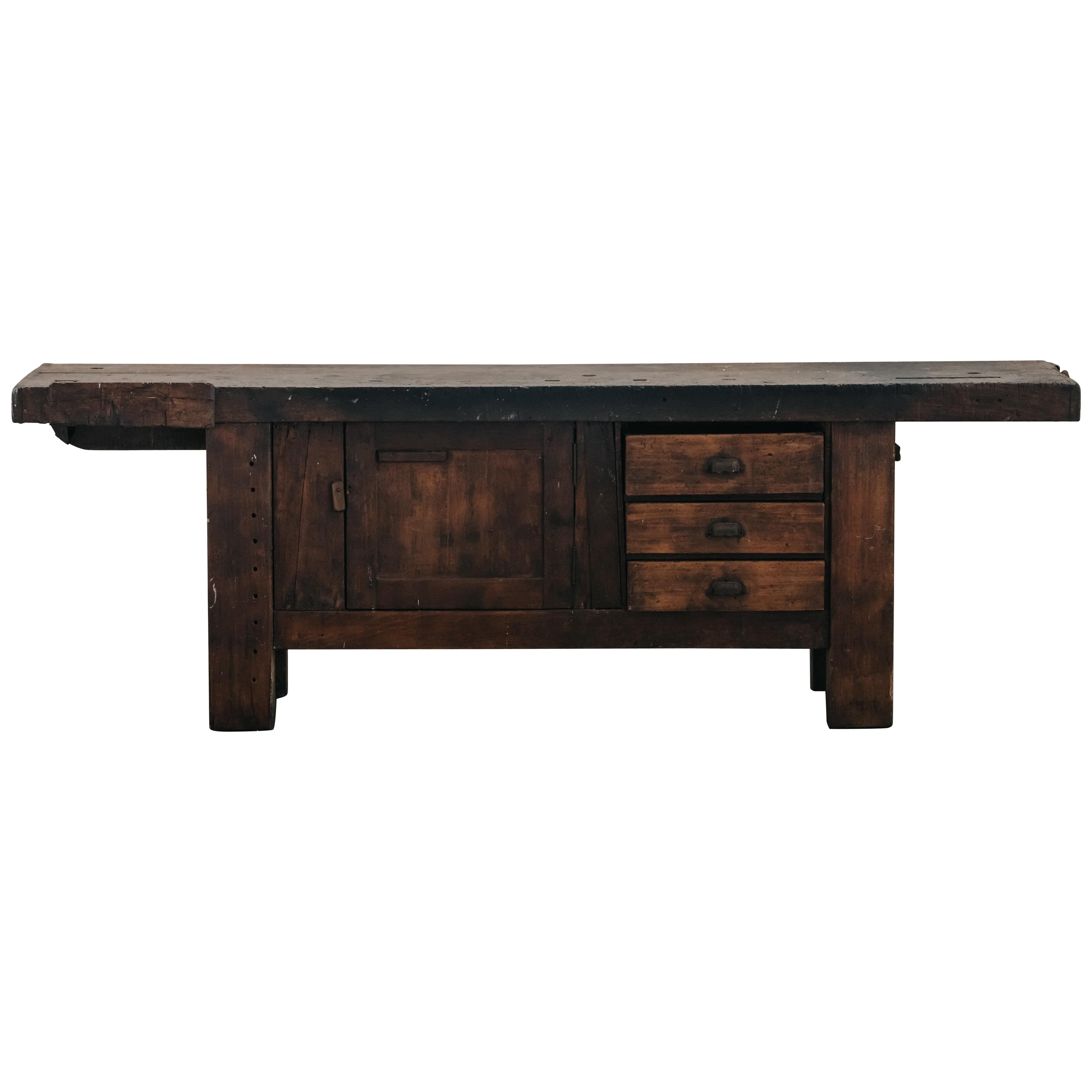 Vintage Pine Work Console Table From France, Circa 1940 at 1stDibs