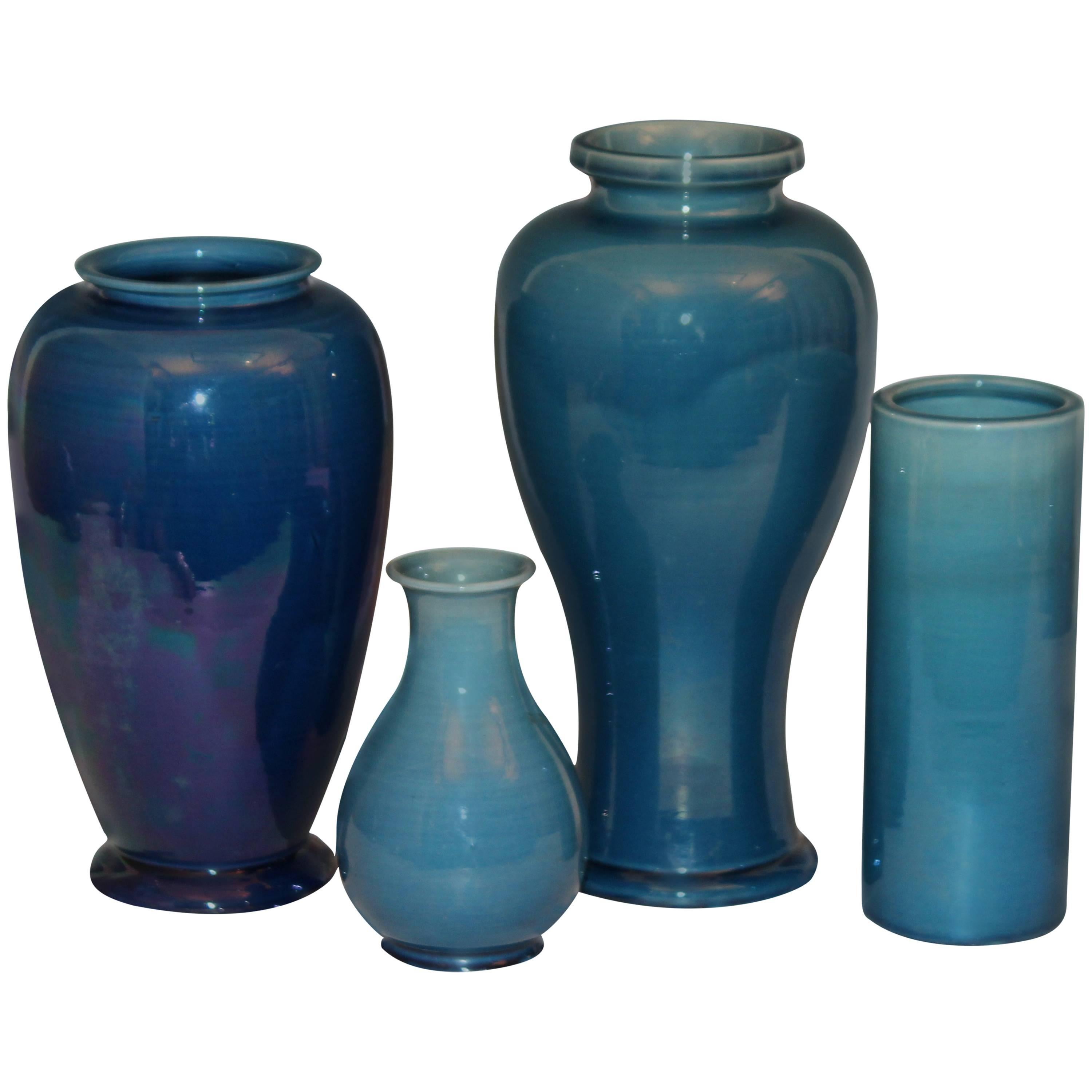 Collection Four Blue Awaji Pottery Vases For Sale at 1stDibs