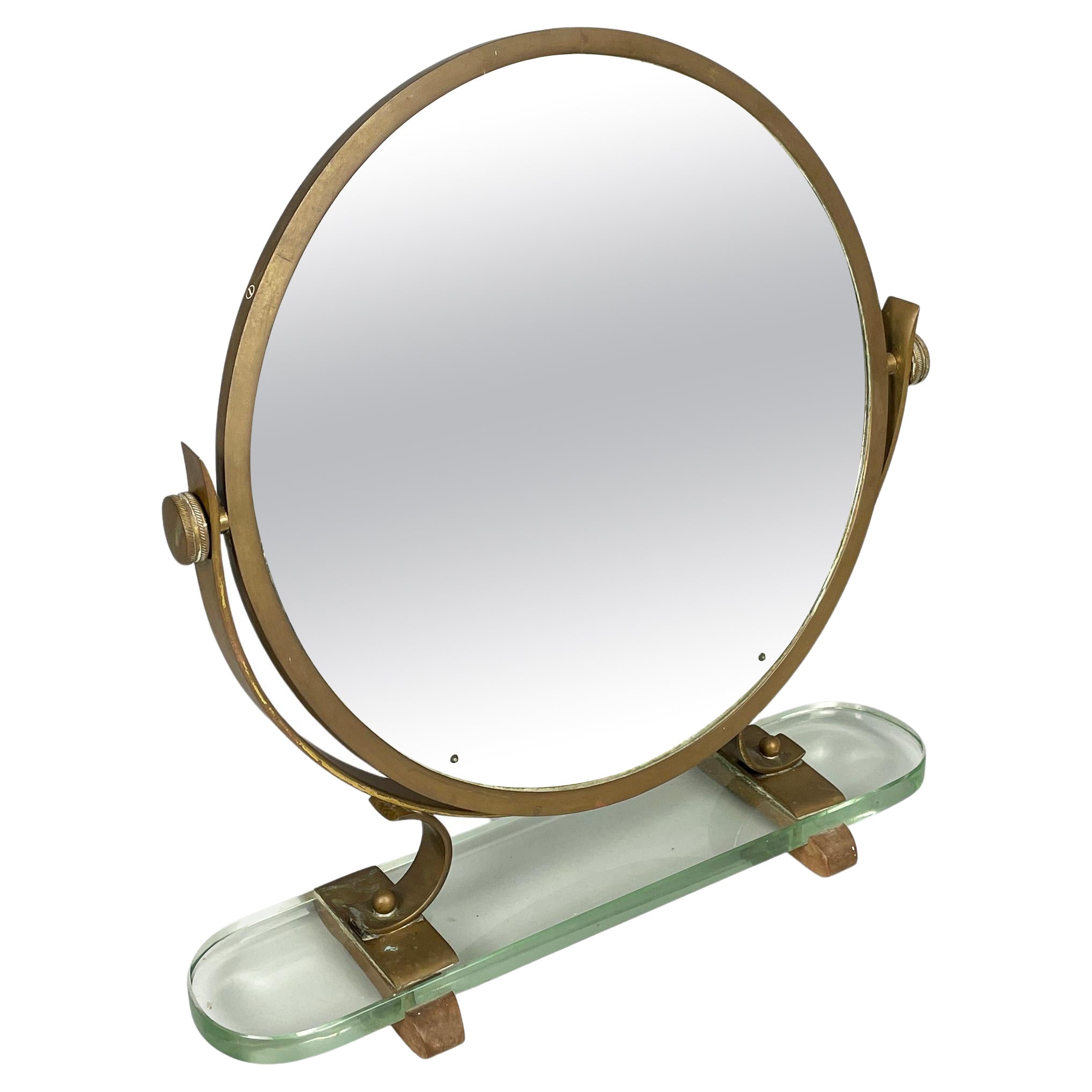 Italian mid-century modern Adjustable table mirror in brass, glass ...