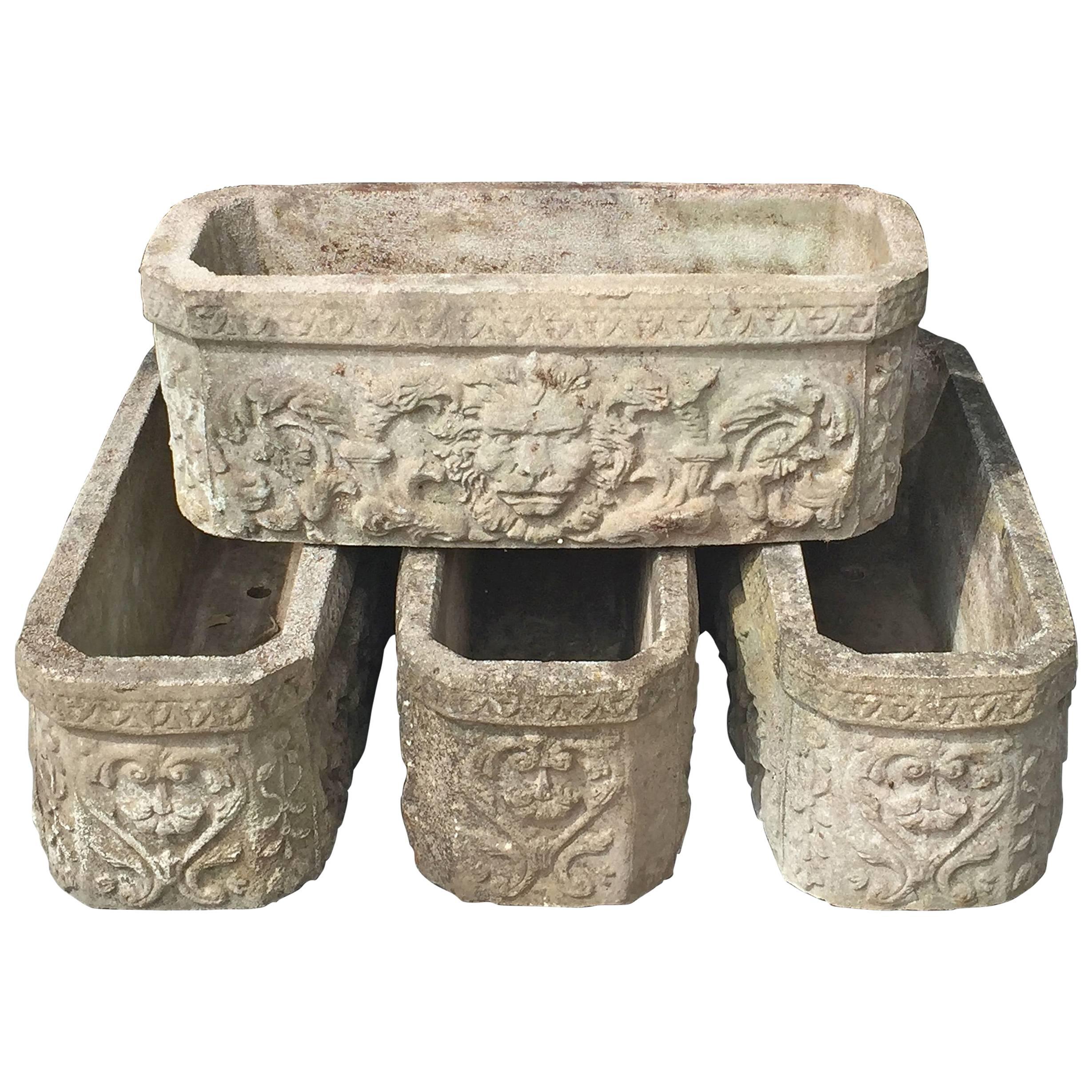 English Garden Stone Troughs with Lion Mask Relief at 1stDibs | stone ...
