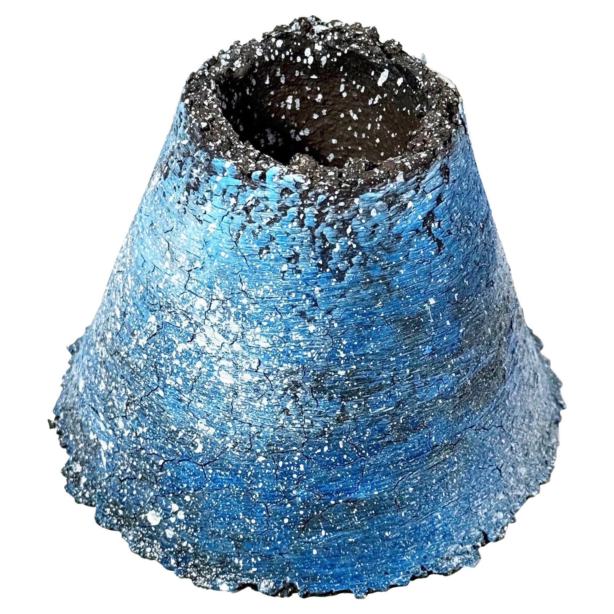 Blue Conical Decorative Vase - Volcano-Inspired Art For Sale at 1stDibs