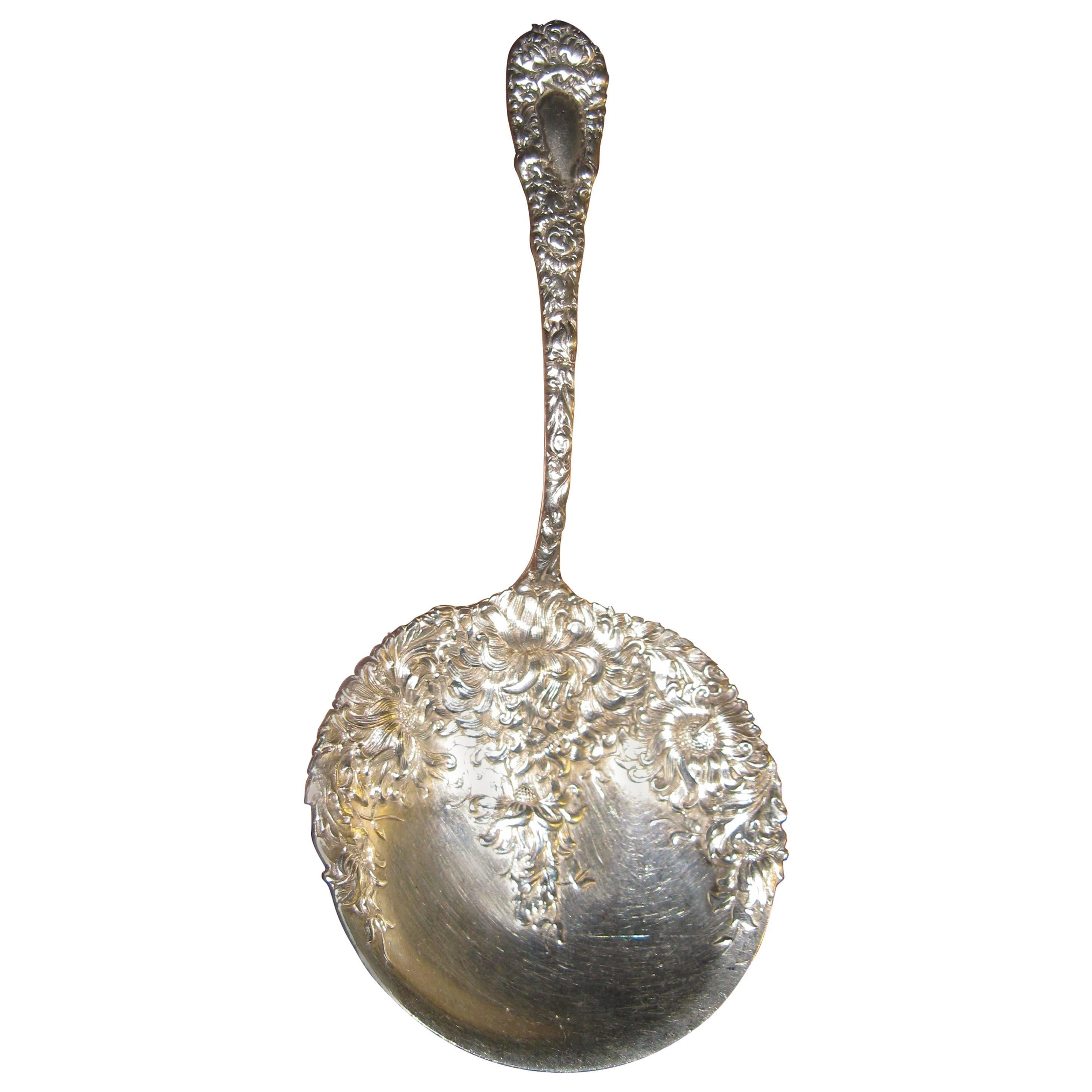 19th century Sterling Silver Nut Spoon Chrysanthemum Pattern at 1stDibs