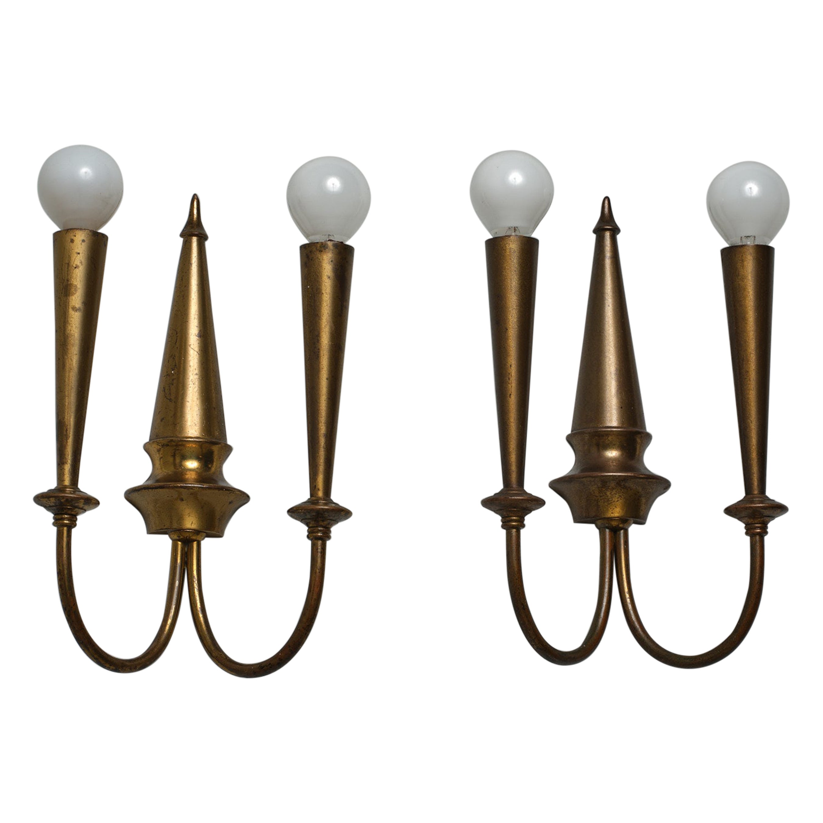 Pair of Italian Brass Wall Sconces, 1950s For Sale at 1stDibs