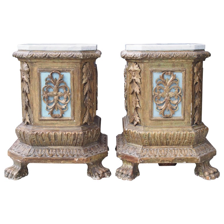 Pair of Italian Giltwood Plinths with Later Marble Tops For Sale at 1stDibs