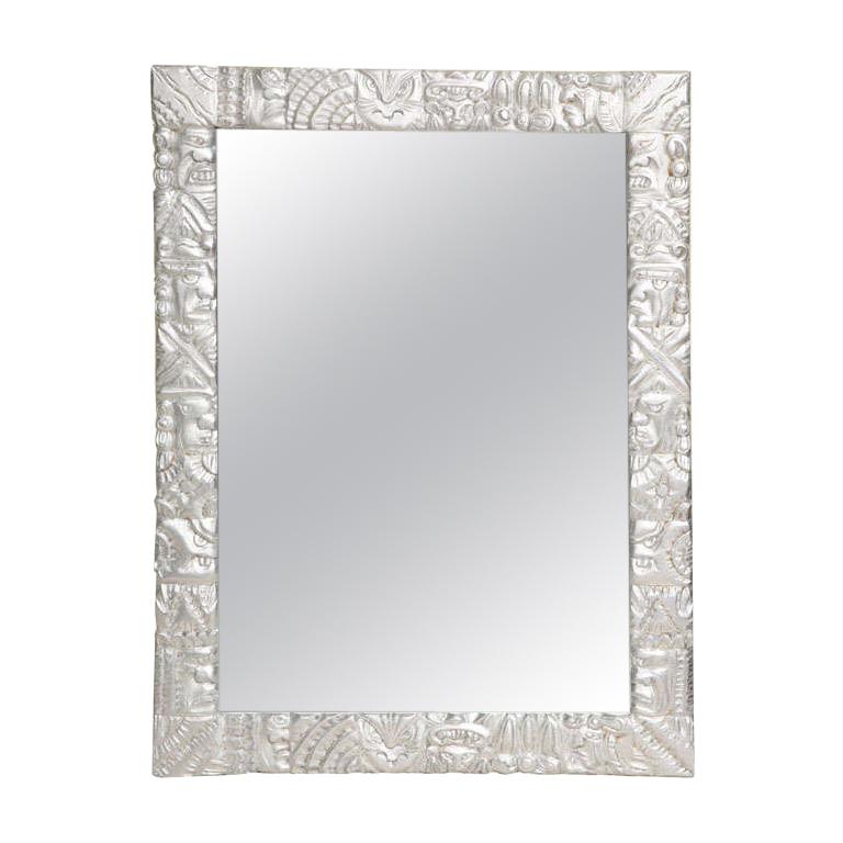 Mexican Aztec Modern Wall Mirror carved wood silver leaves finish For ...