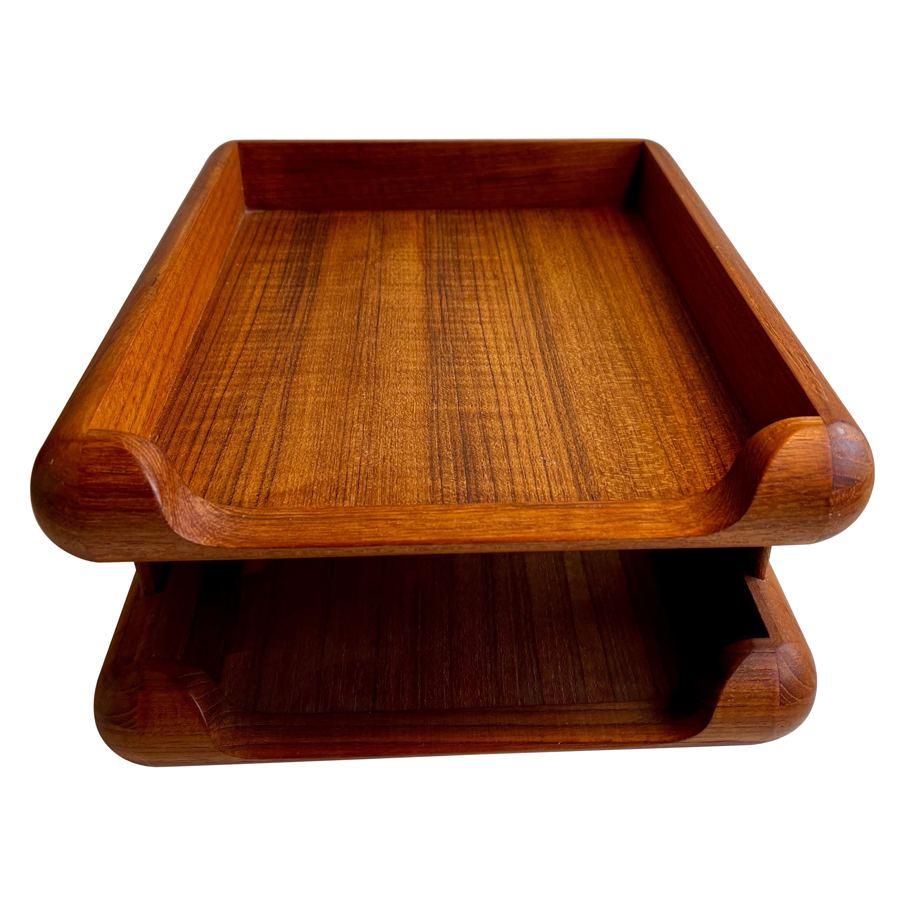 Vintage Teak Double Paper Tray, circa 1970 For Sale at 1stDibs