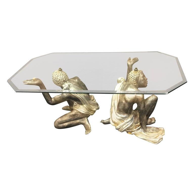 Exceptional Silvered Wood Blackamoor Table, circa 1950 For Sale at 1stDibs