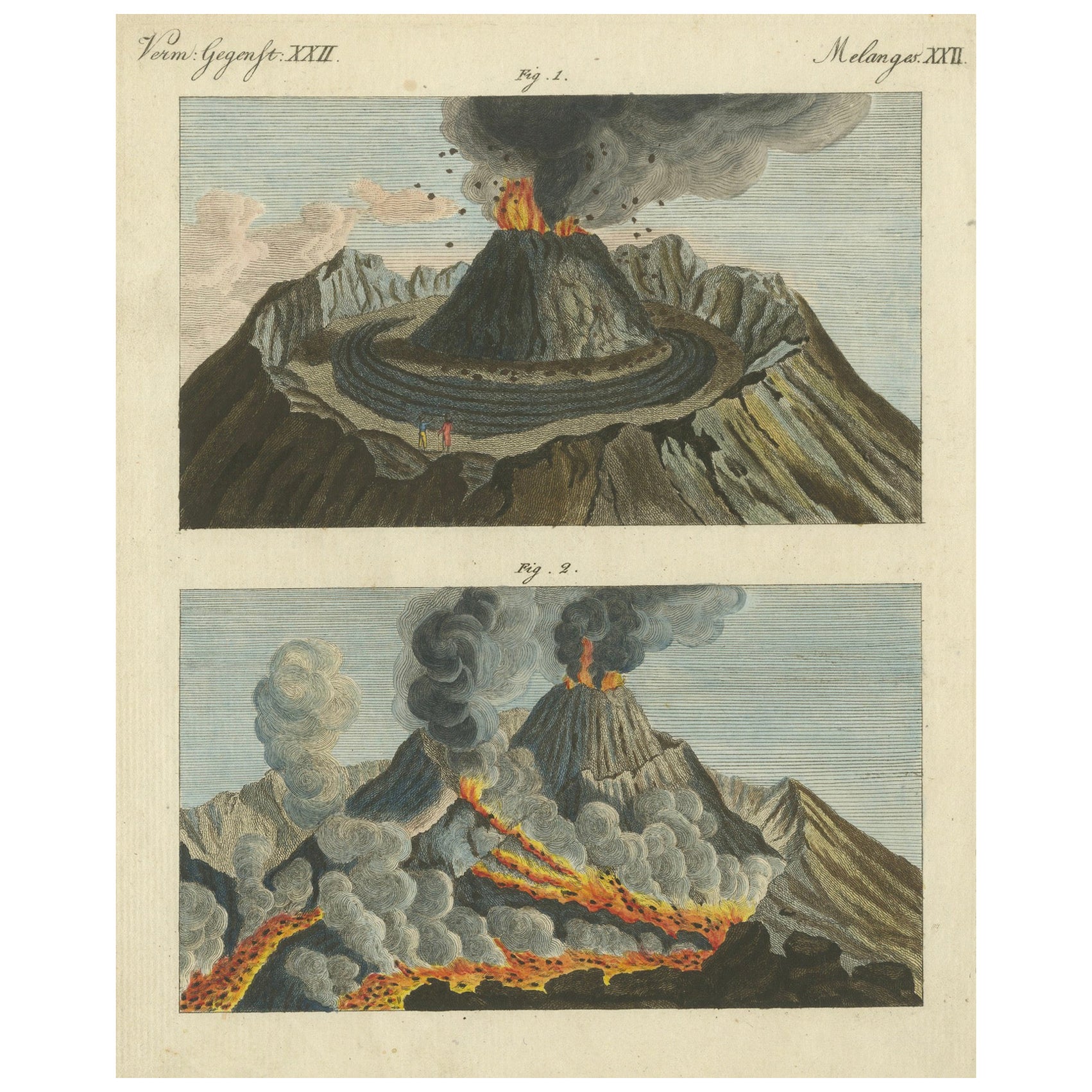 1798 Engraving of Mt. Vesuvius Eruptions - Lava in 1760, Ashes in 1794 ...